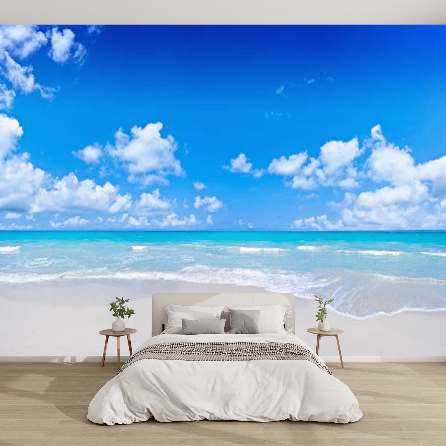 Modern Wallpaper Murals 3D Tropical Beach cloudy deep blue sky Peel and Stick Removable Self ...
