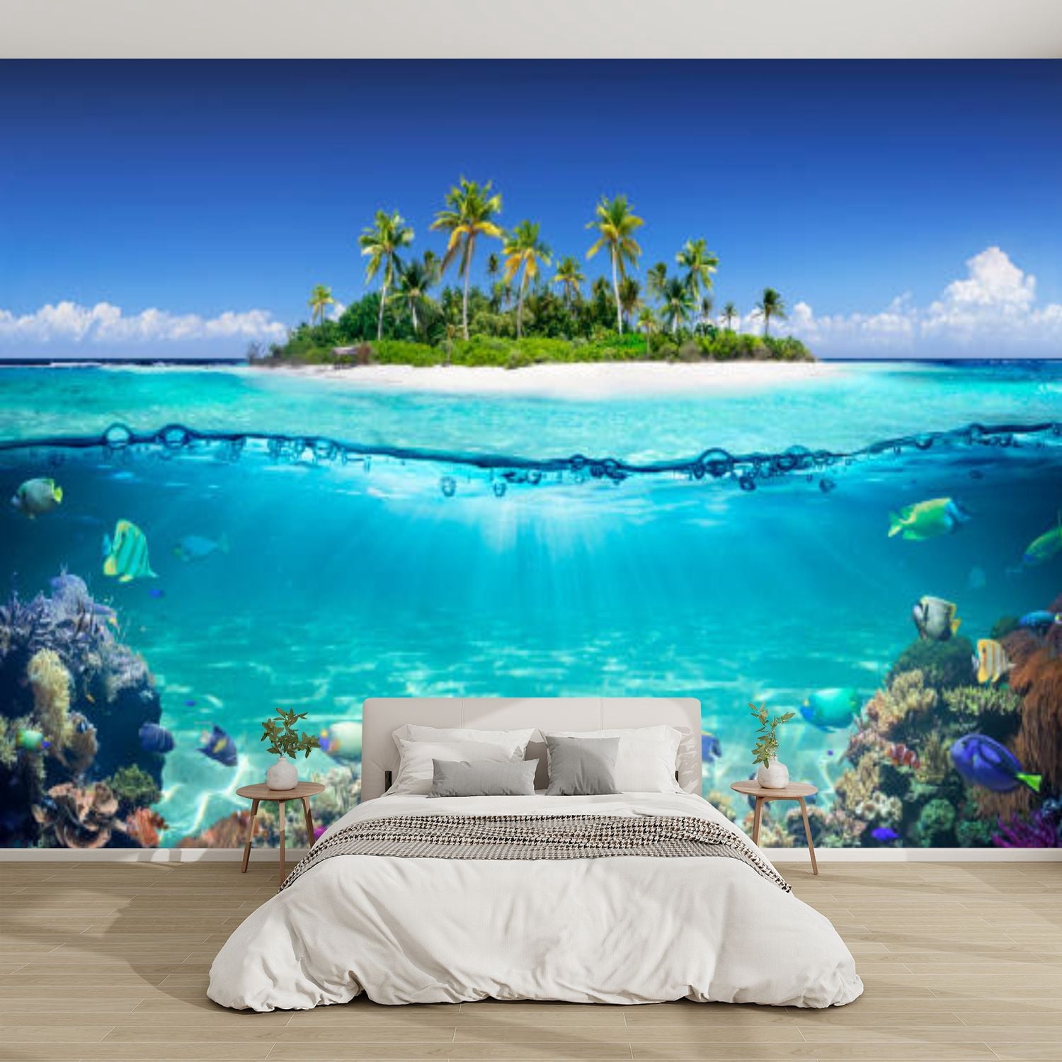 Modern Wallpaper Murals 3D Tropical Island And Coral Split View With ...