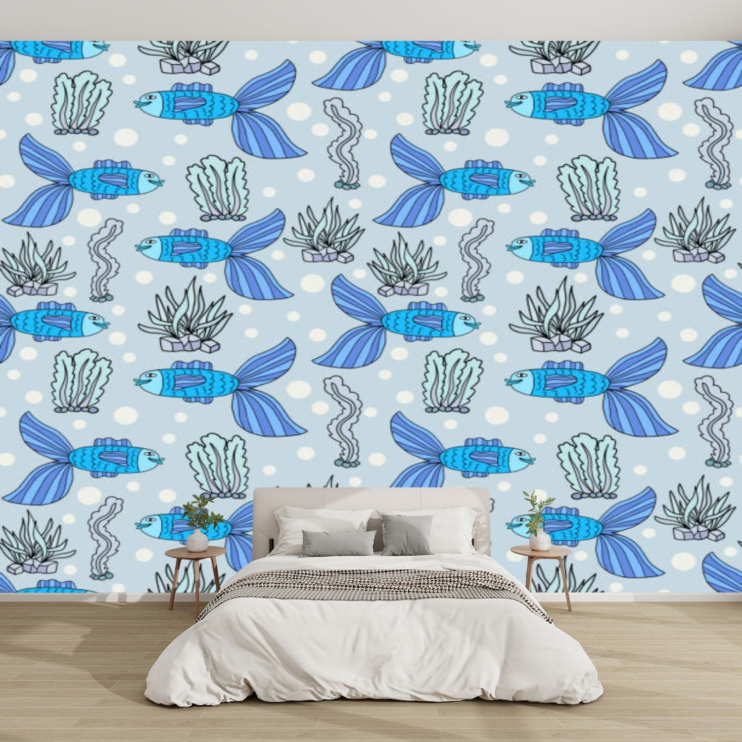 Modern Wallpaper Murals 3D Tropical fish seamless pattern Peel and ...