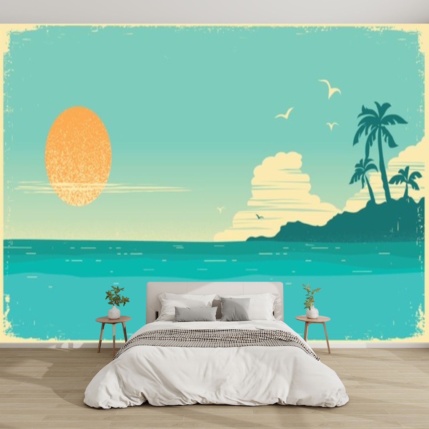 Modern Wallpaper Murals 3D Tropical island paradise Vintage poster ...