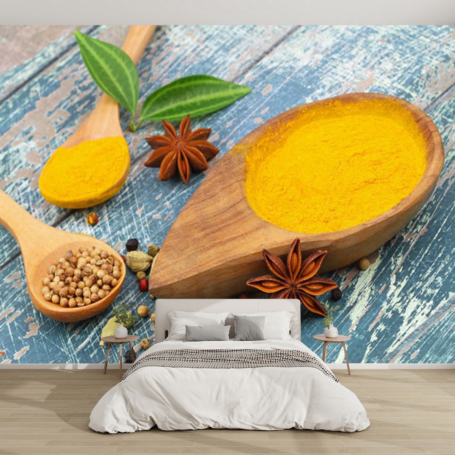 Modern Wallpaper Murals 3D Tumeric powder star anise cardamon coriander ...