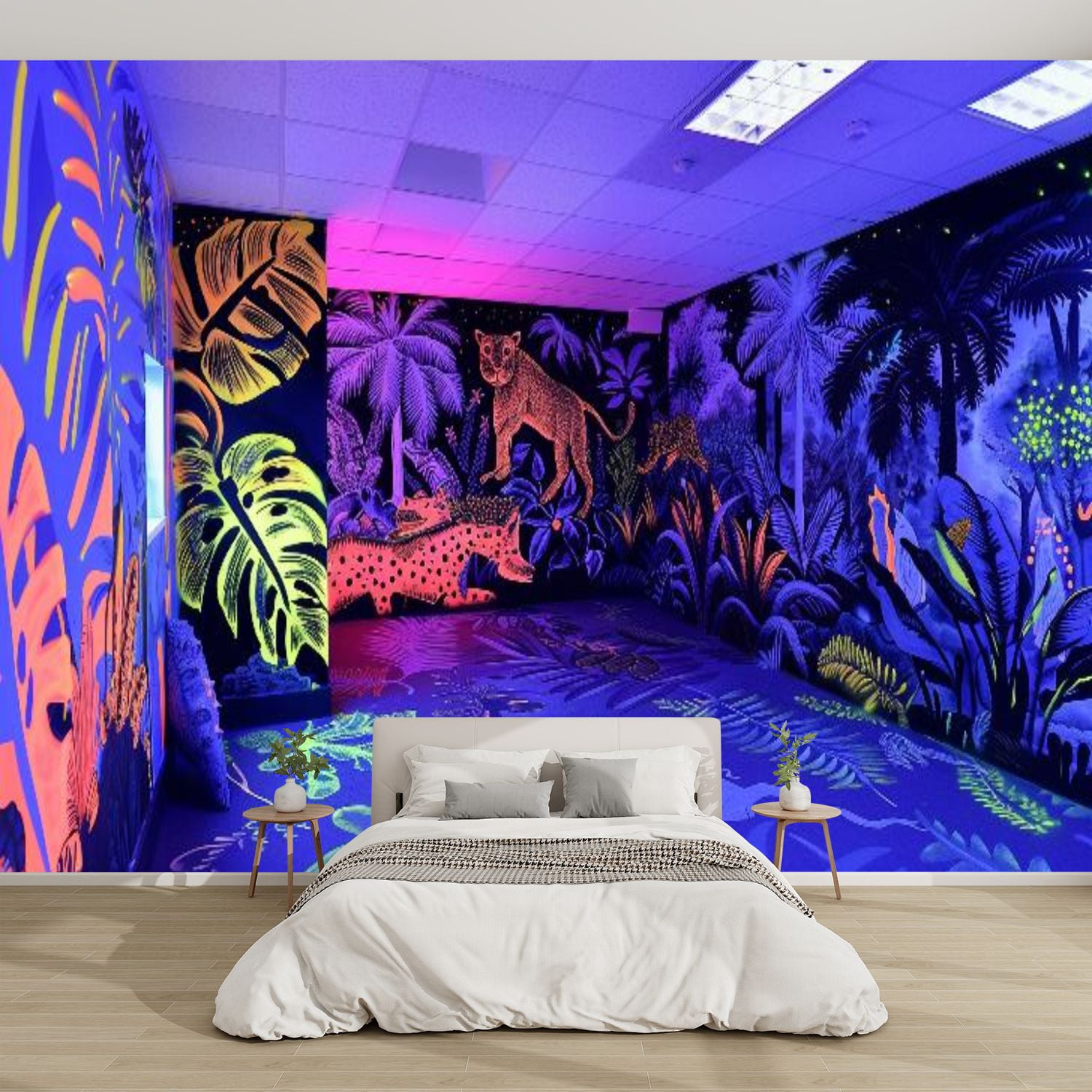 Modern Wallpaper Murals 3D UV Glow Jungle Mural Secret Neon Wilderness Peel and Stick Removable ...