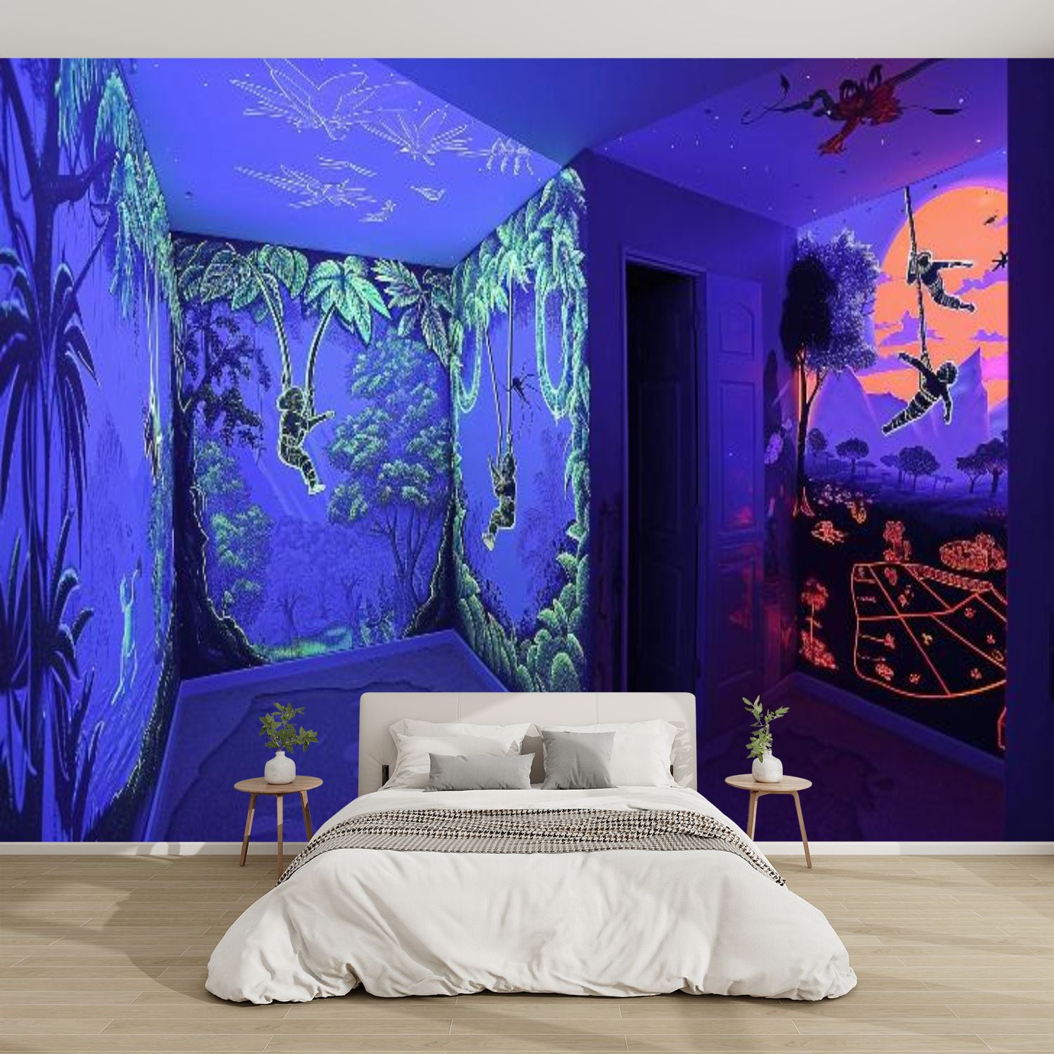 Modern Wallpaper Murals 3D UV Mural Transformative Neon Boys Room Decor Peel and Stick Removable ...