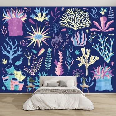 Modern Wallpaper Murals 3D Coconut Palm trees white beach Peel and ...