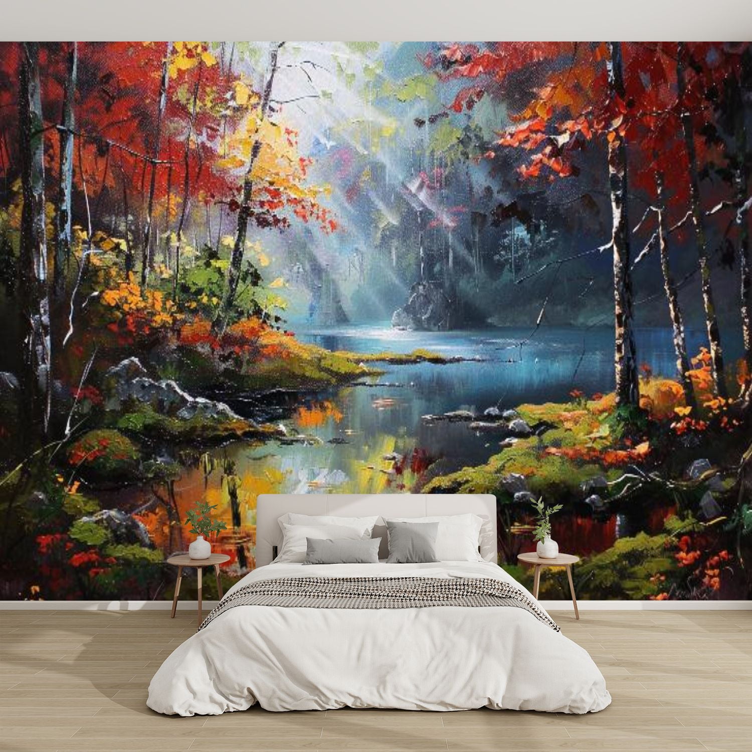 Modern Wallpaper Murals 3D Vibrant Fall Colors Lake Reflection Oil ...