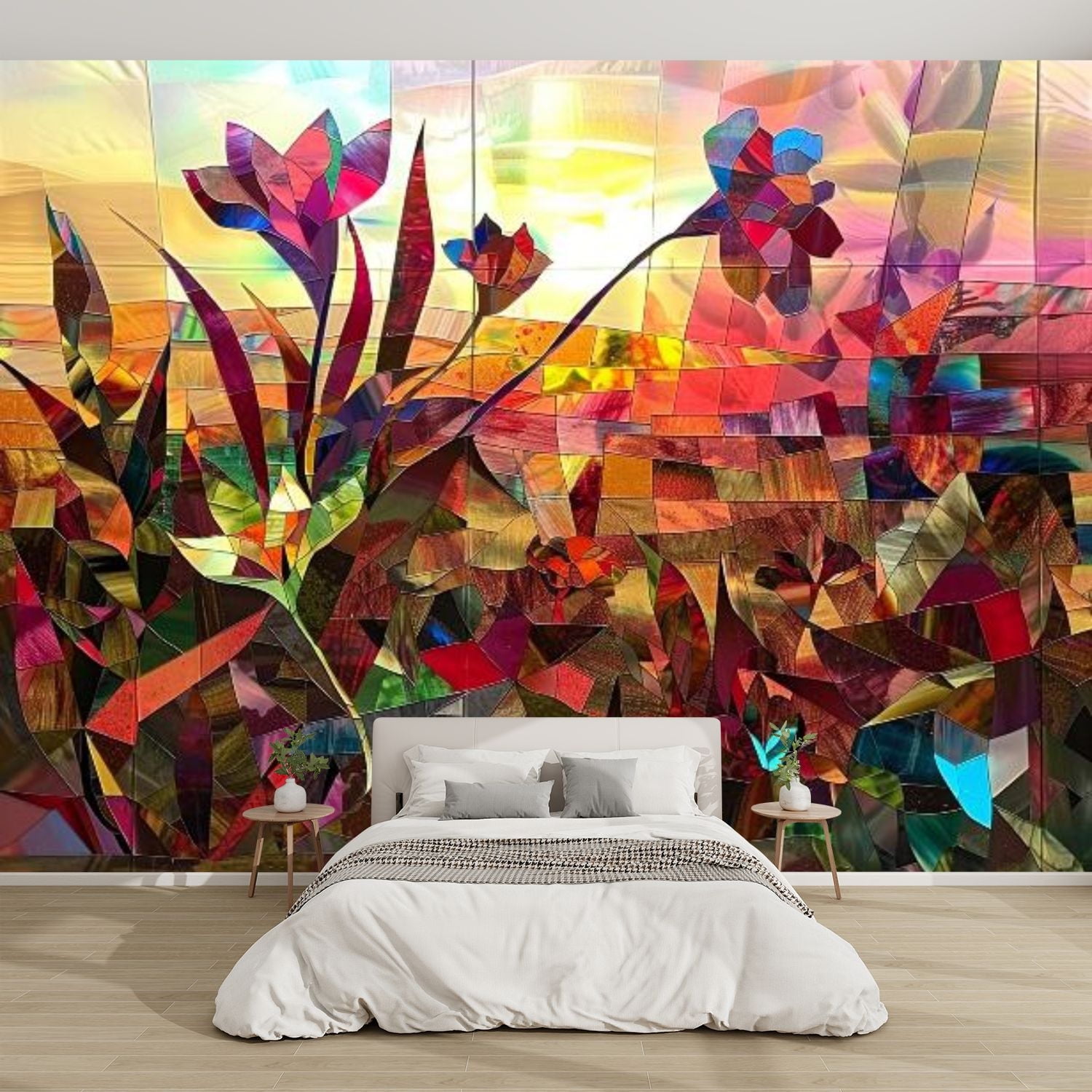 Modern Wallpaper Murals 3D Vibrant Geometric Landscape Floral Motifs ...