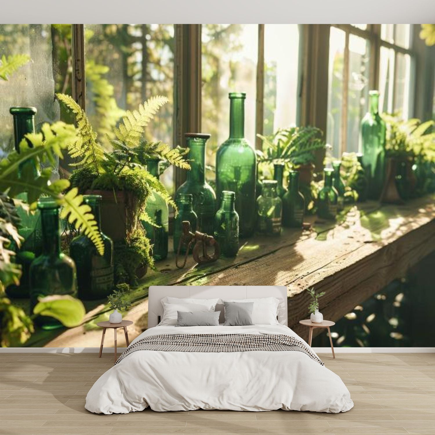 Modern Wallpaper Murals 3D Victorian Botanist s Wood Shelf Fern ...