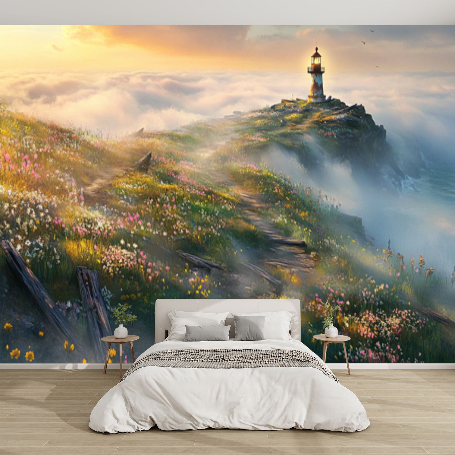 Modern Wallpaper Murals 3D Vintage Lighthouse Coastal Seascape Rolling ...