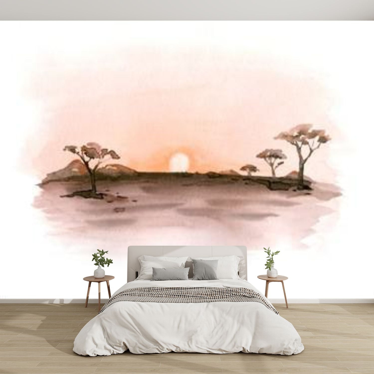 Modern Wallpaper Murals 3D Watercolor landscape african desert sunrise ...