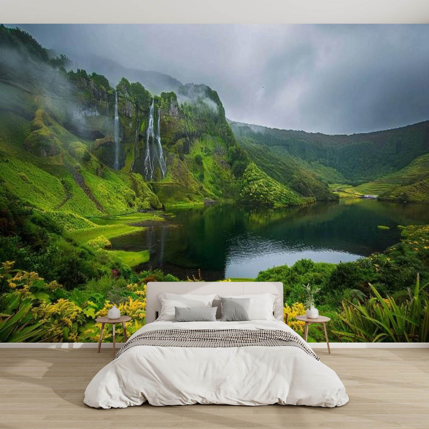 Modern Wallpaper Murals 3D Waterfalls Flores Island Azores Portugal ...