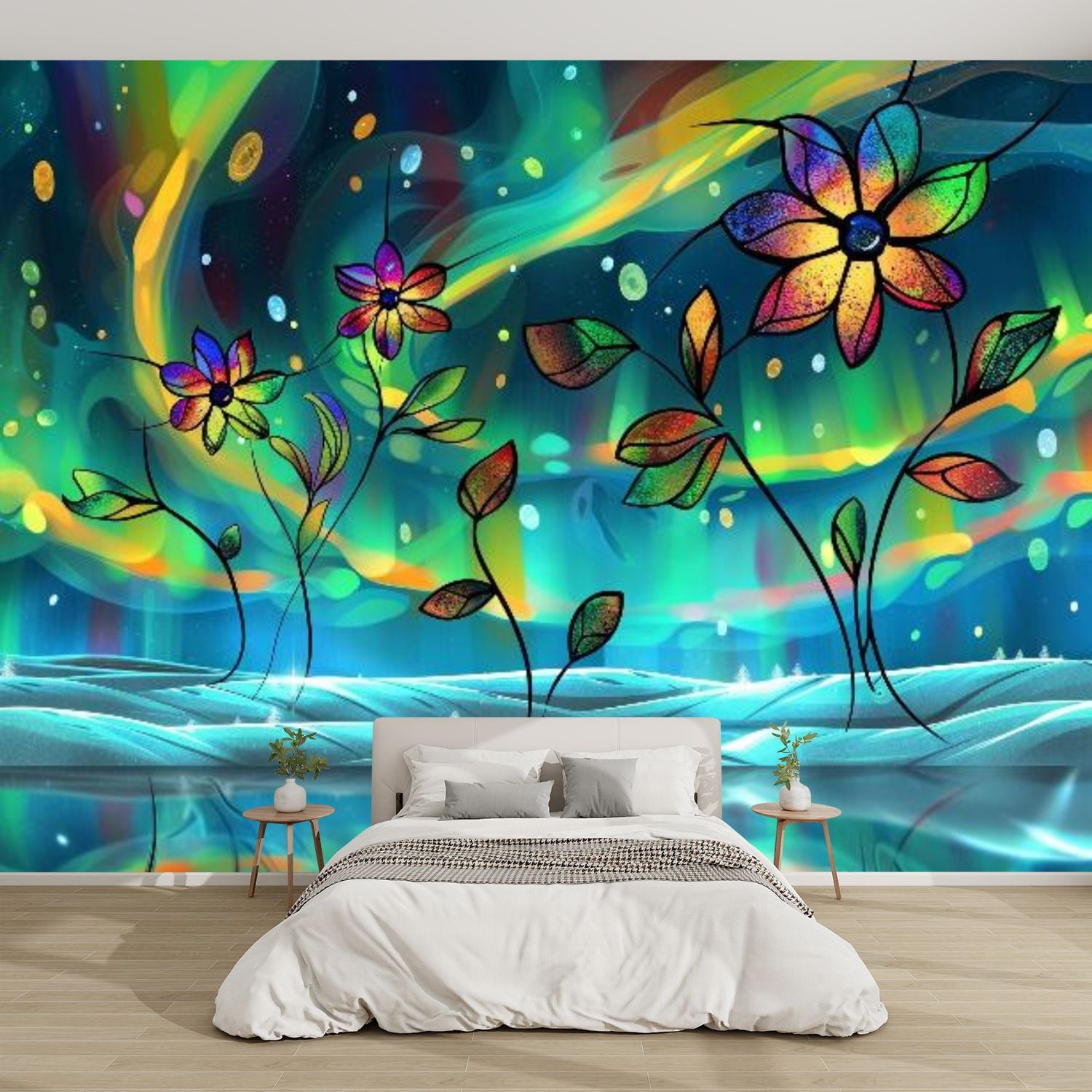 Modern Wallpaper Murals 3D Whimsical Art Stained Glass Poster Peel and Stick Removable Self ...