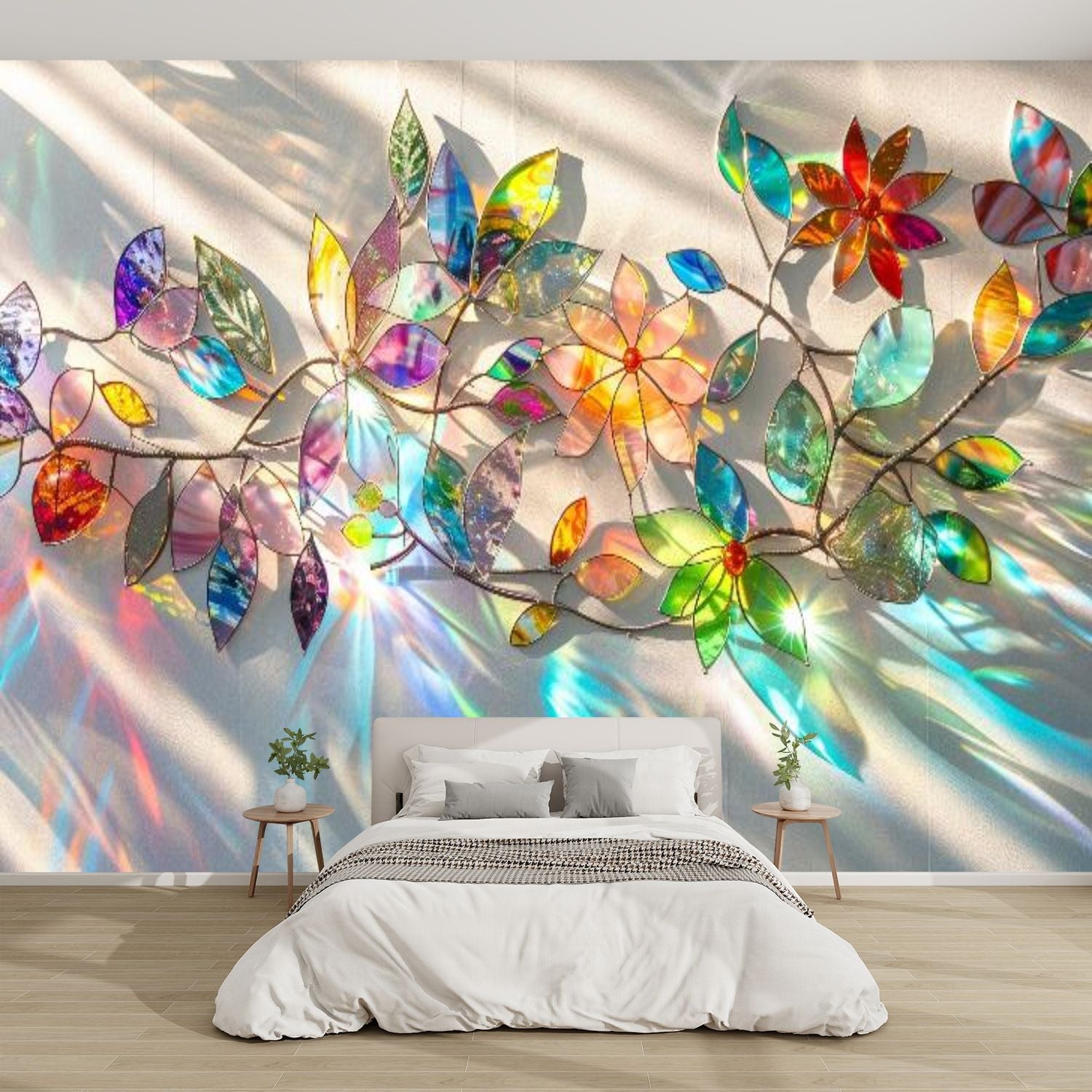 Modern Wallpaper Murals 3D Whimsical Endless Spring Illustration Stained Glass Peel and Stick ...