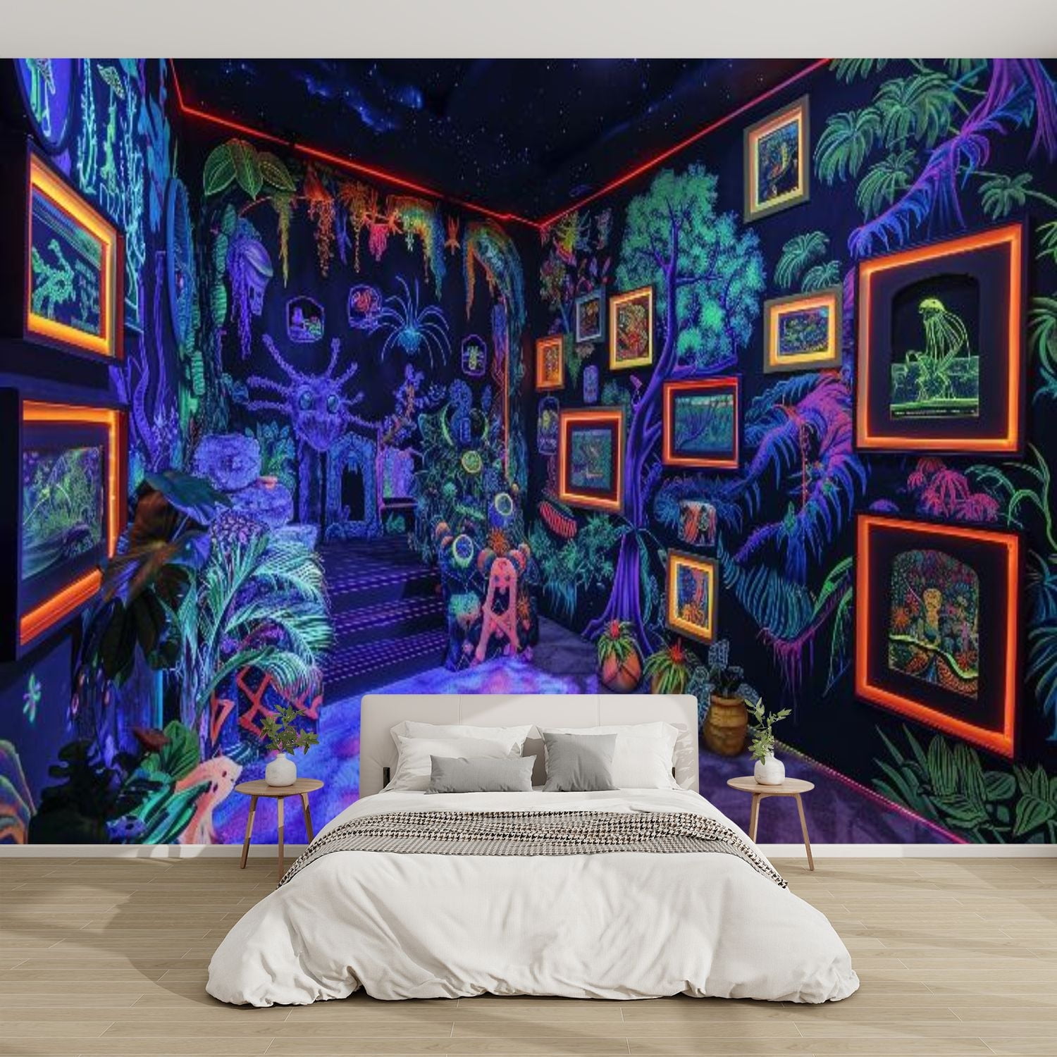 Modern Wallpaper Murals 3D Whimsical Jungle Blacklight Mural for Kids ...