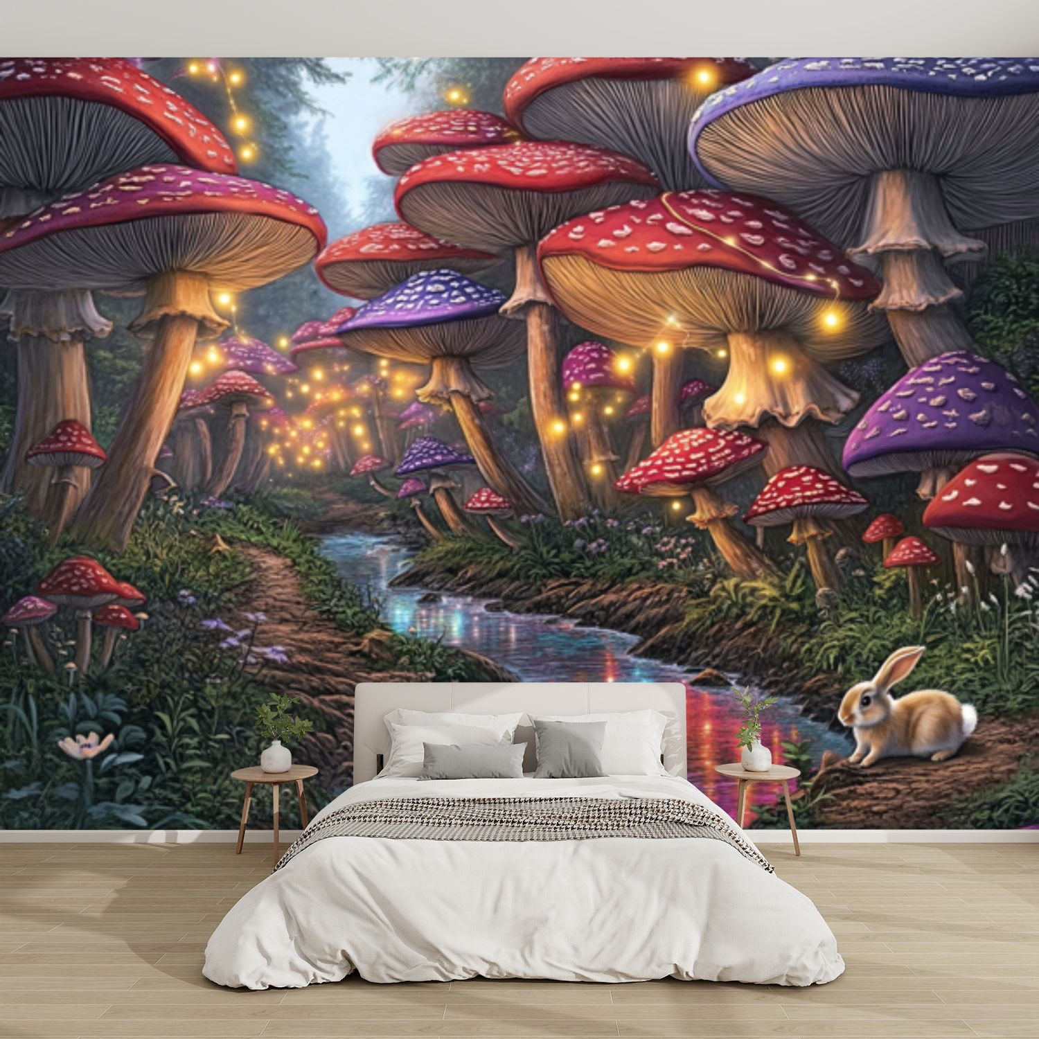 Modern Wallpaper Murals 3D Whimsical Mushroom Forest Illustration ...