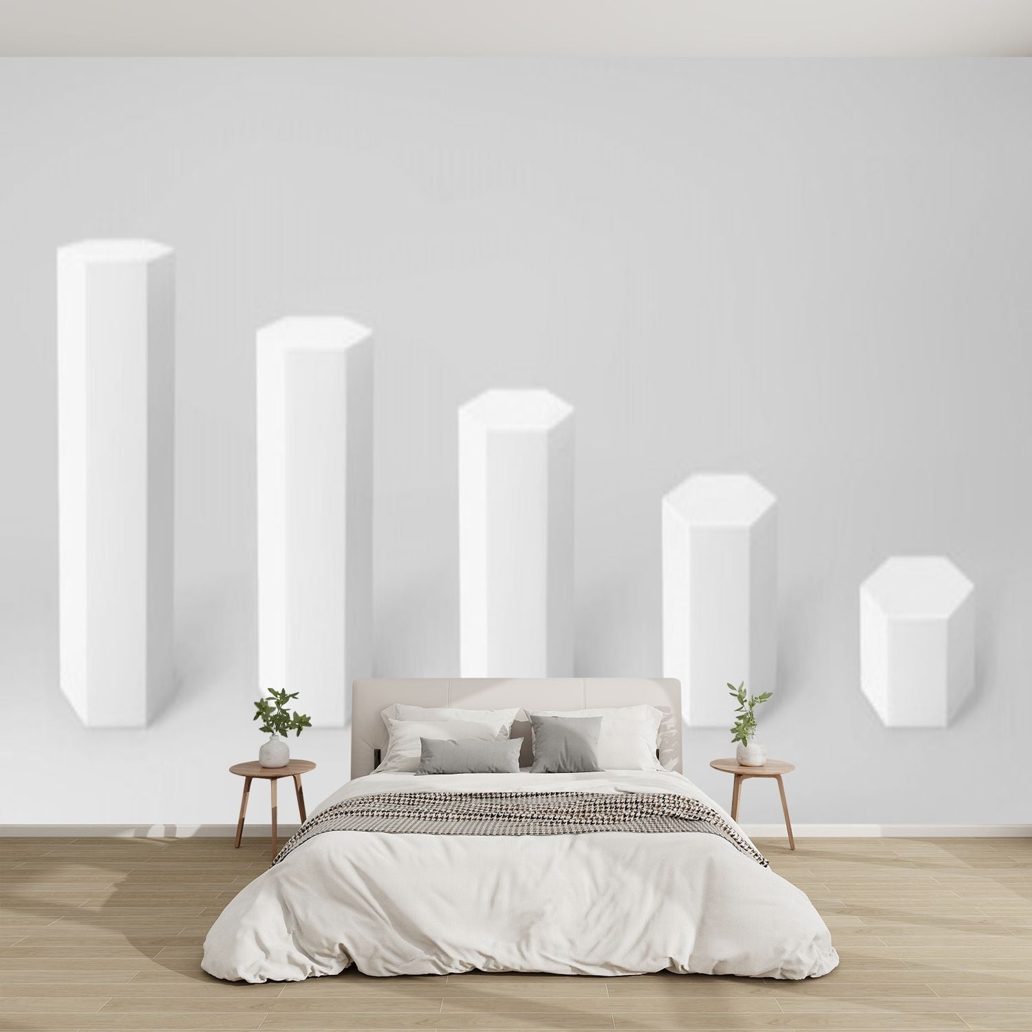 Modern Wallpaper Murals 3D White 3d hexagon set perspective grey mockup ...