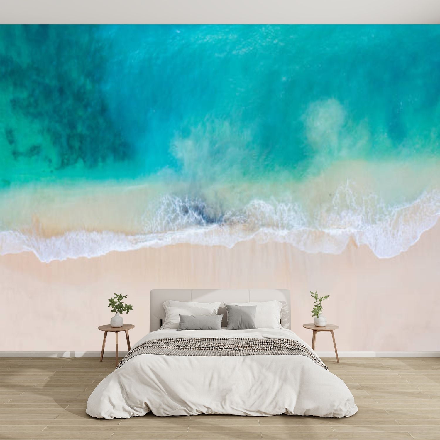 Modern Wallpaper Murals 3D aerial view beach blue transparent ocean ...