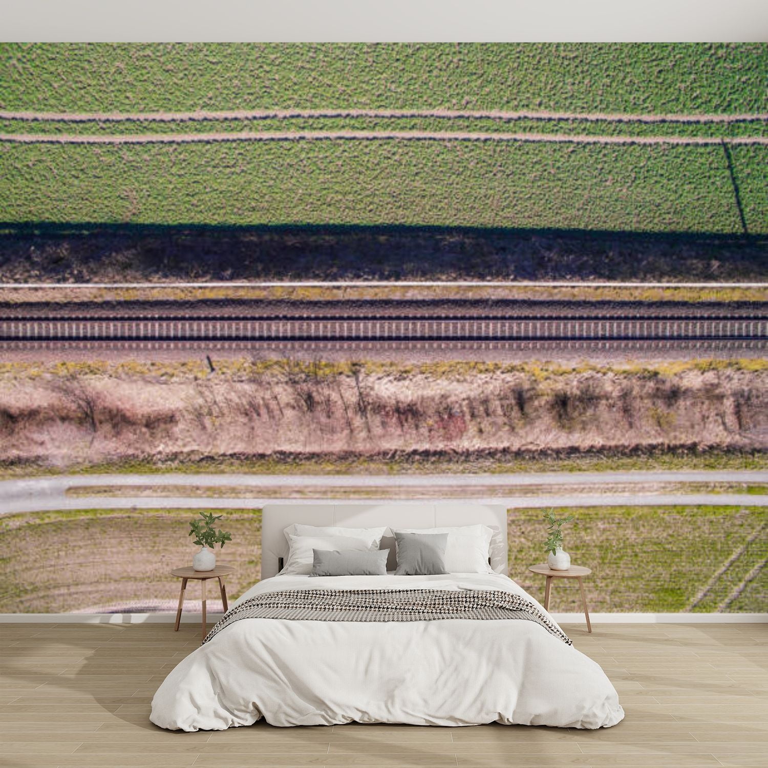 Modern Wallpaper Murals 3D aerial view top view railroad tracks ...