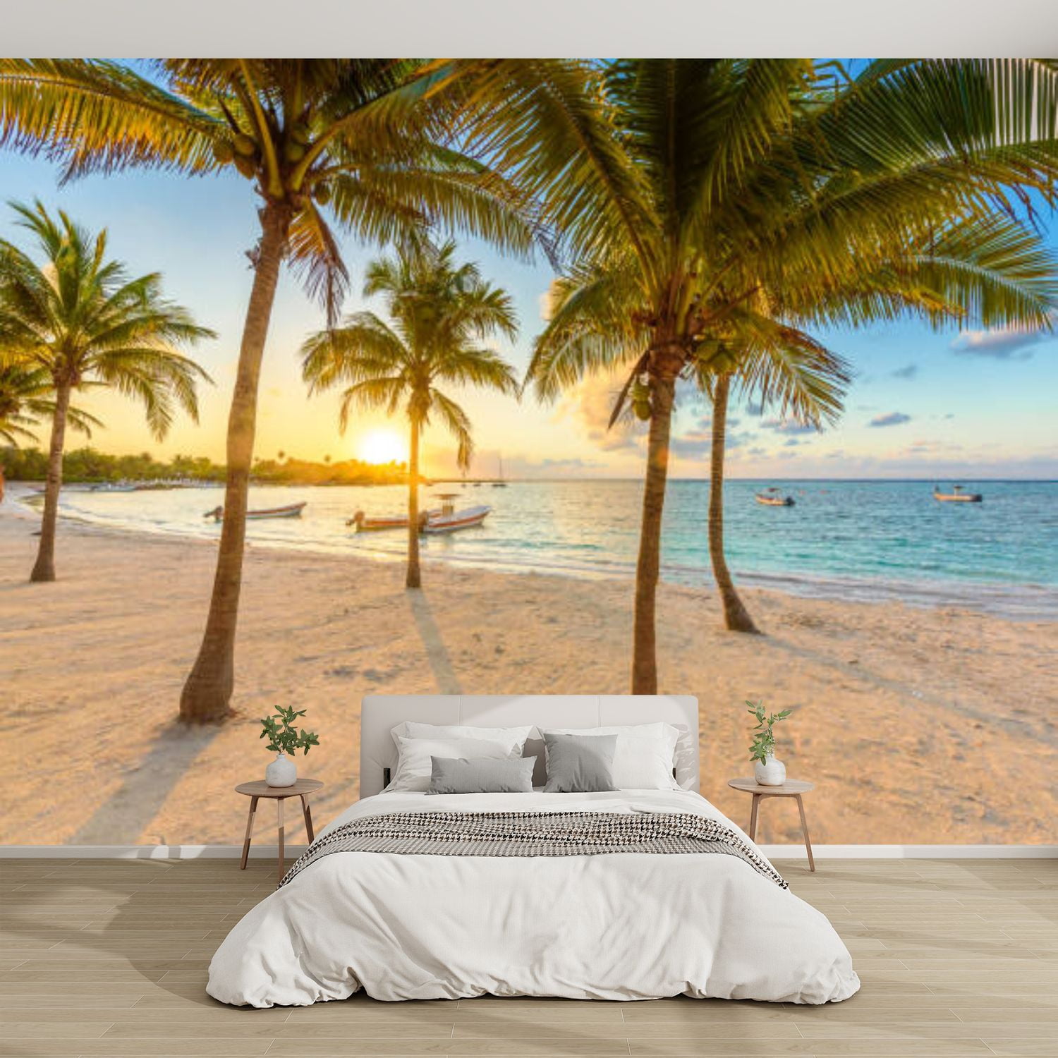 Modern Wallpaper Murals 3D bay Caribbean white beach coast Mexico Peel ...