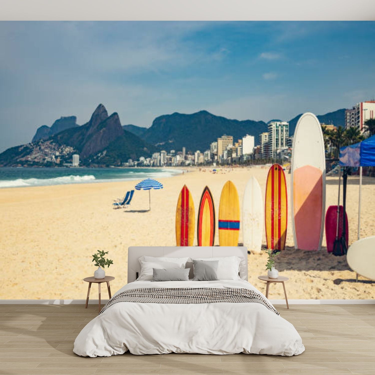 Modern Wallpaper Murals 3D beach surfboards parasol Peel and Stick ...