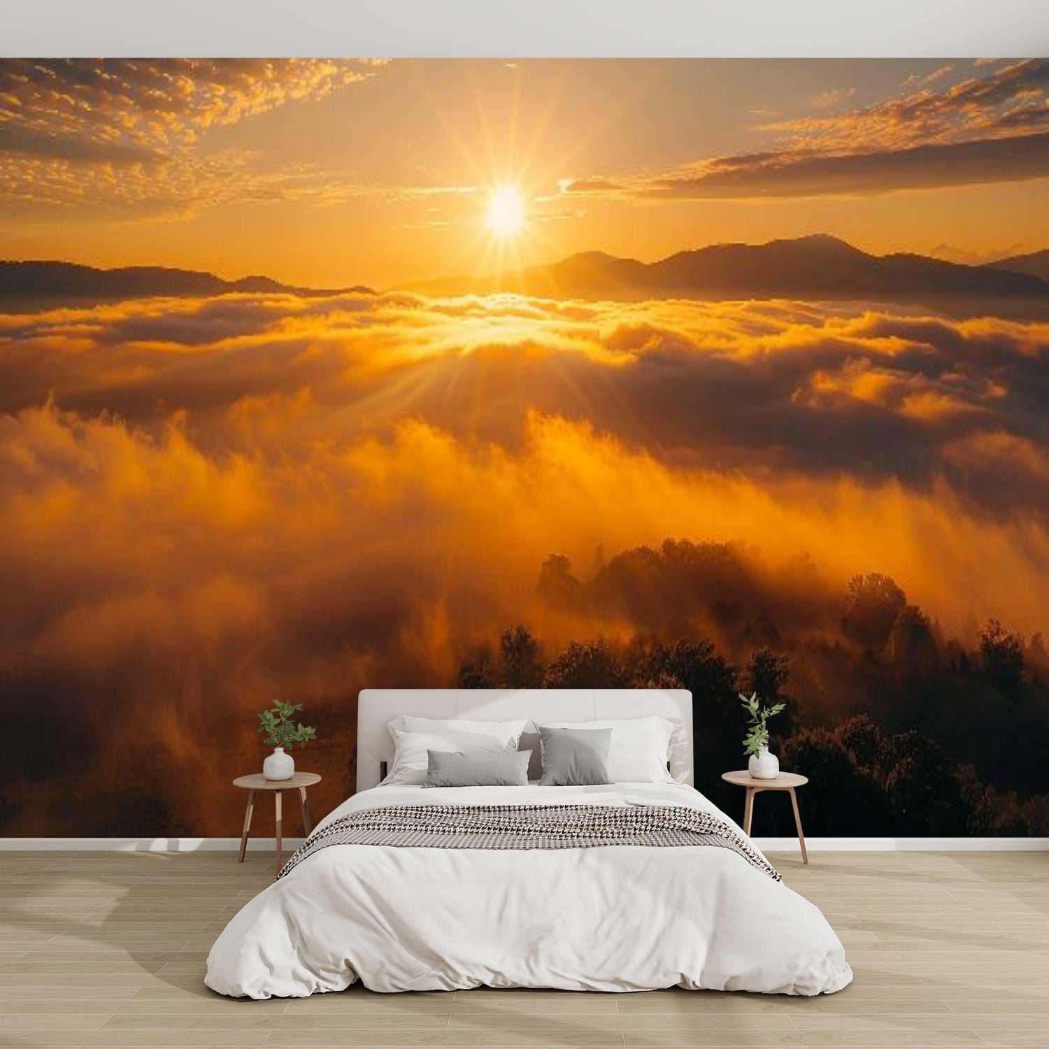 Modern Wallpaper Murals 3D A beautiful sunrise foggy mountains Peel and ...