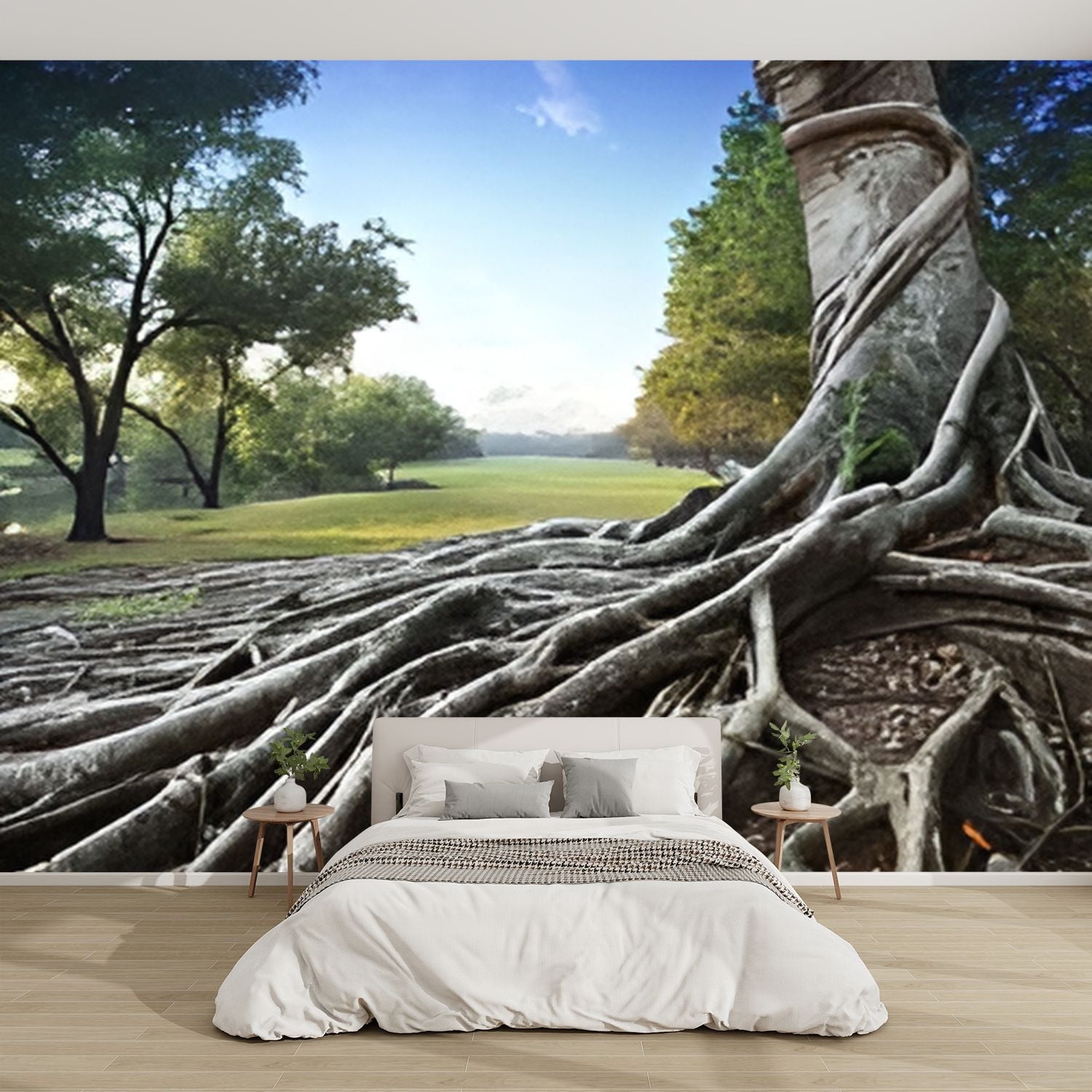 Modern Wallpaper Murals 3D big root tree green park Peel and Stick ...