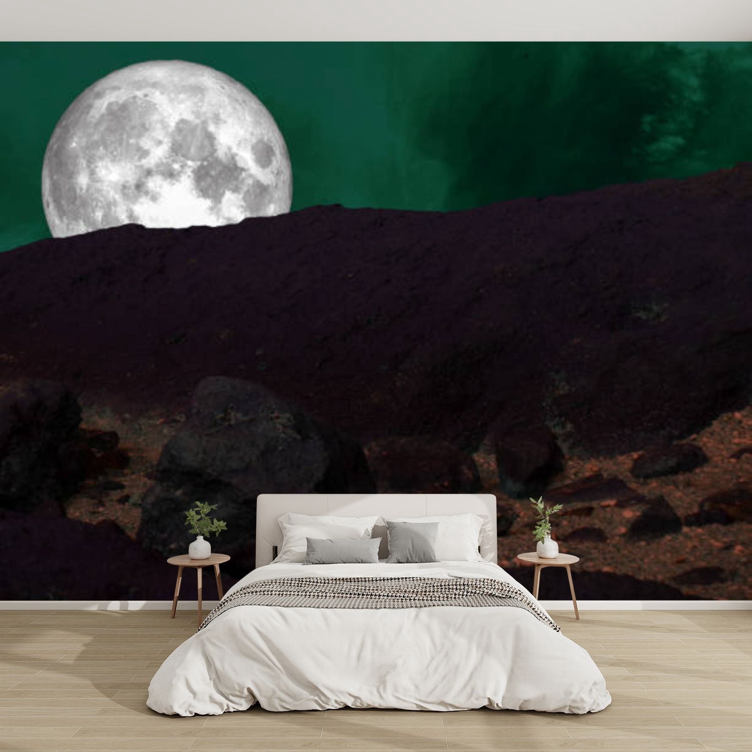 Modern Wallpaper Murals 3D blue full moon back mountain Peel and Stick ...
