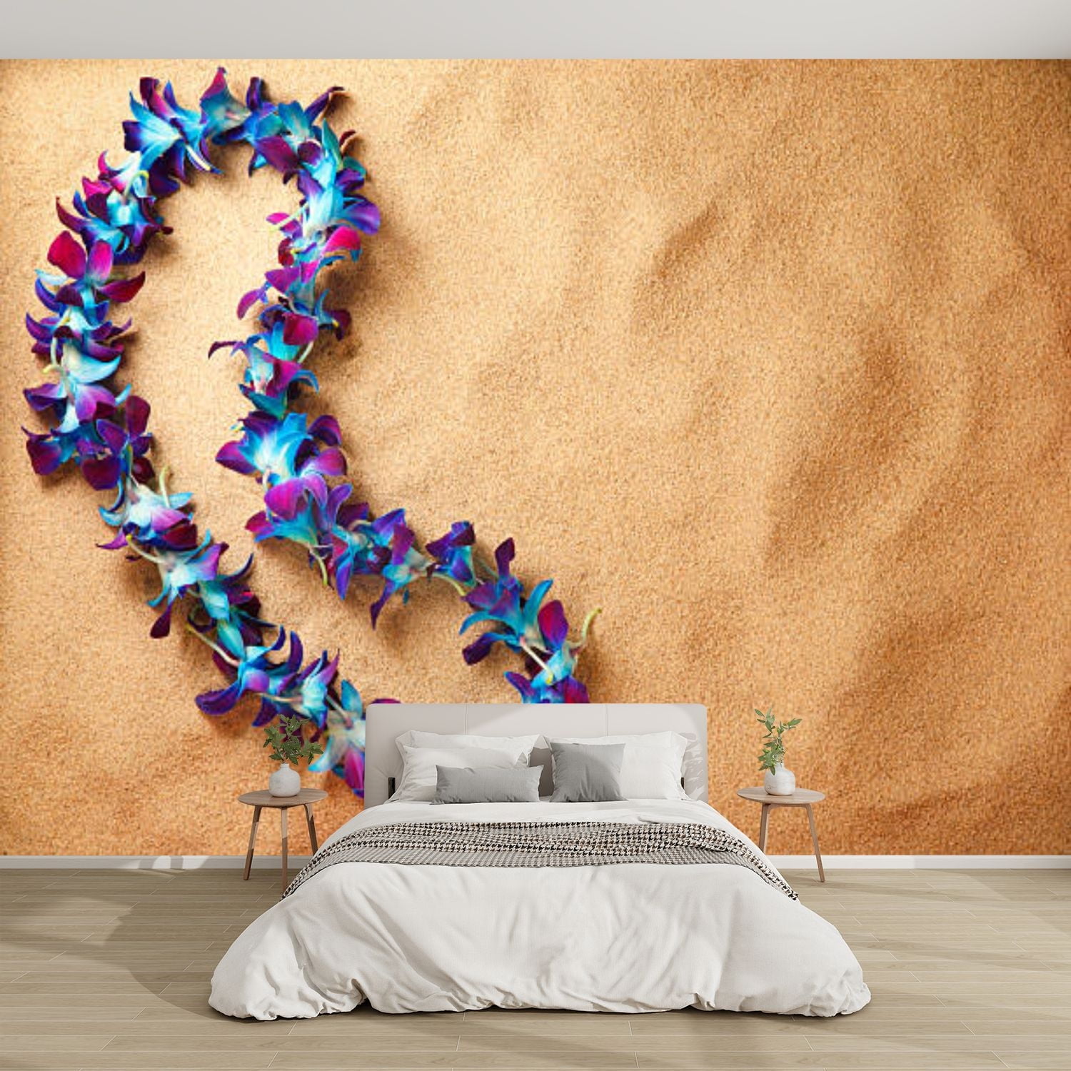 Modern Wallpaper Murals 3D blue hawaiian lei beach Peel and Stick ...