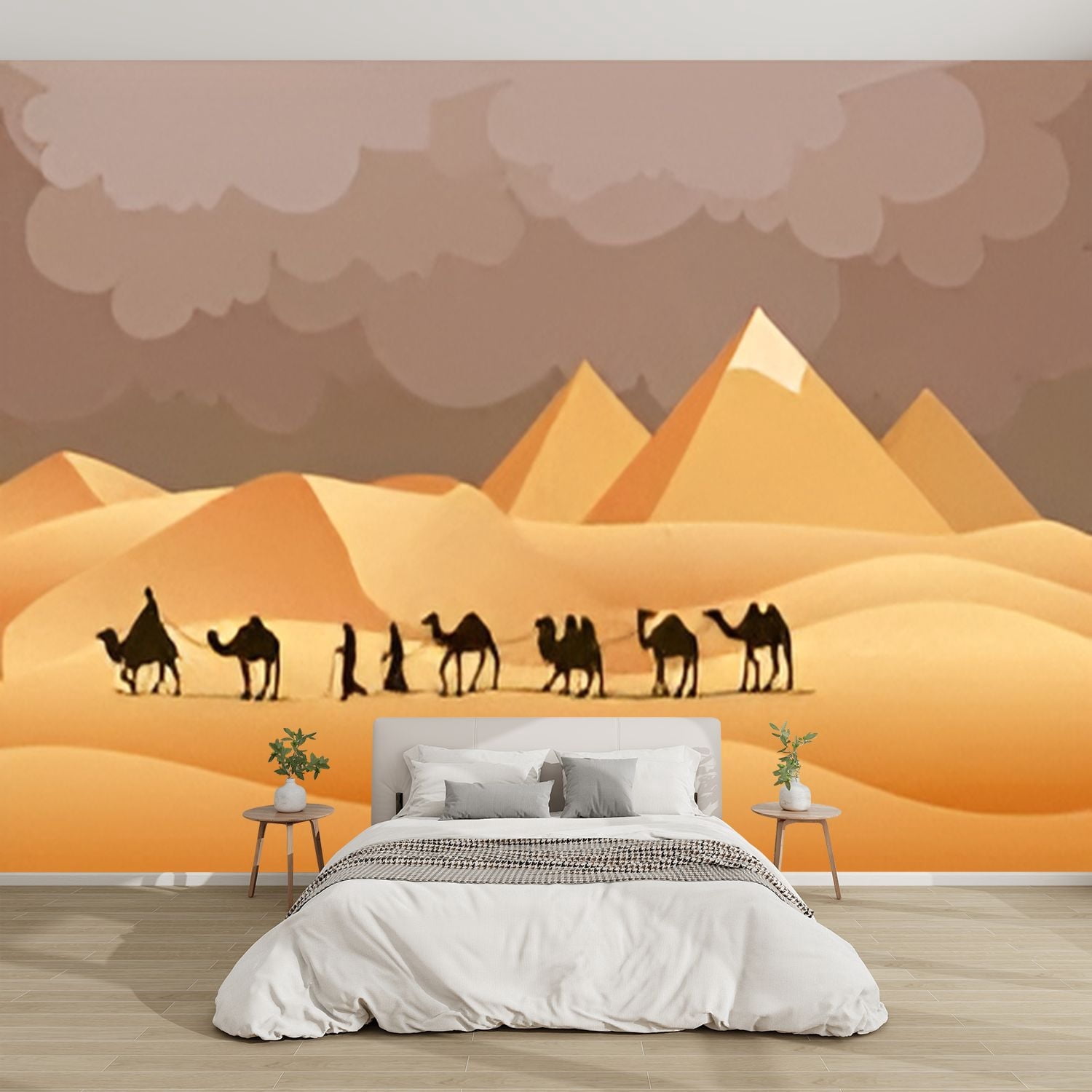 Modern Wallpaper Murals 3D camel desert Arabian people egypt pyramids ...