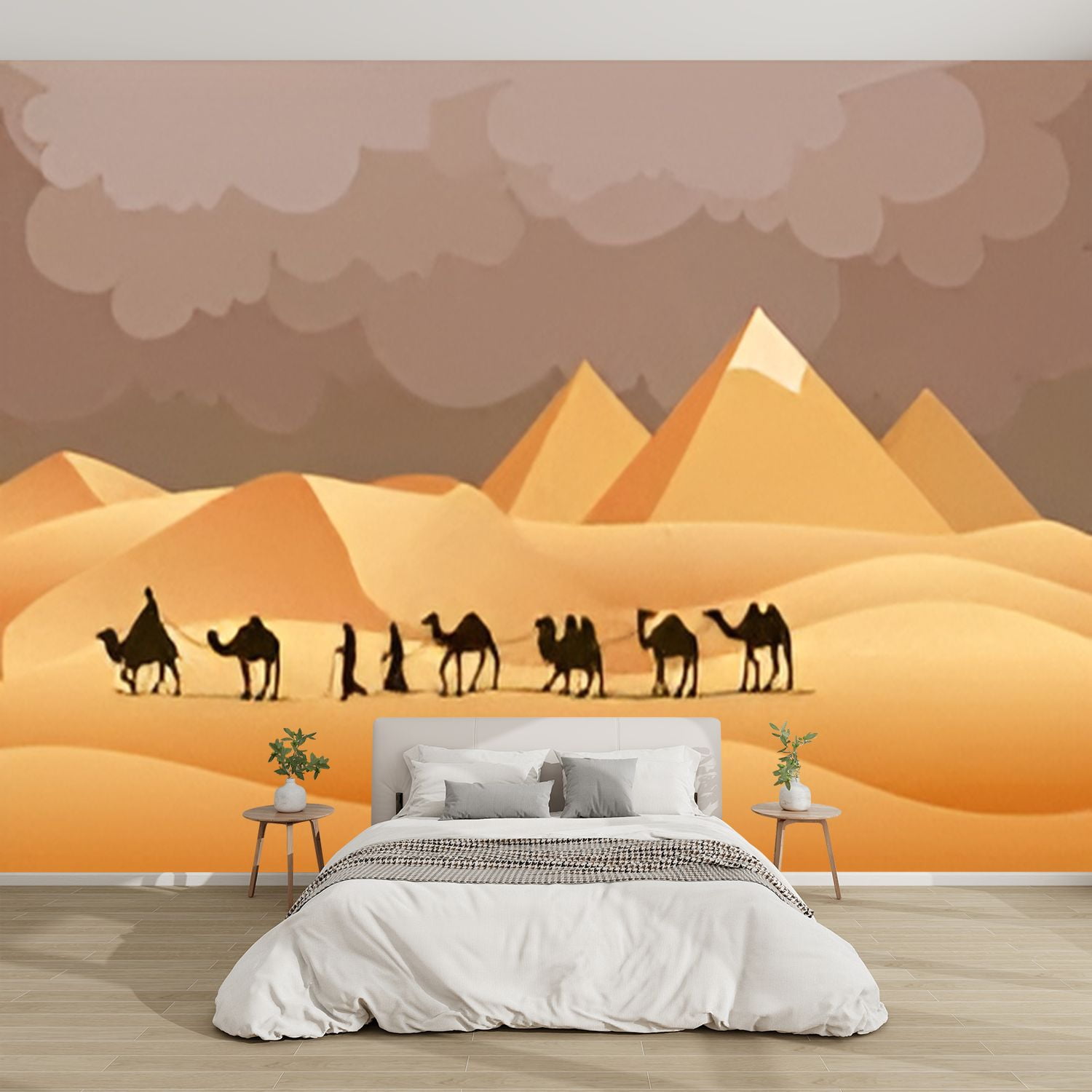 Modern Wallpaper Murals 3D camel desert Arabian people egypt pyramids ...