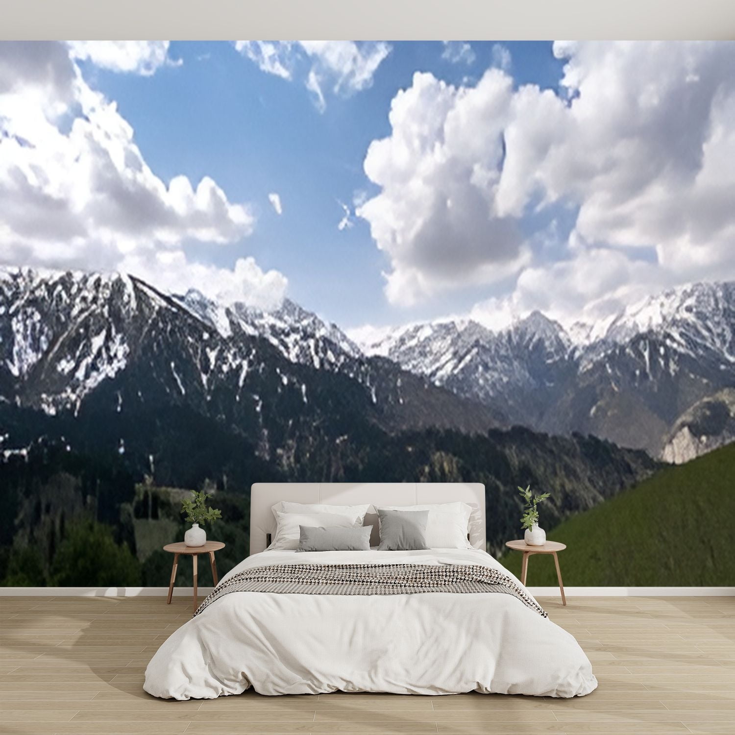 Modern Wallpaper Murals 3D clouds snowy mountain peaks cloudy weather ...