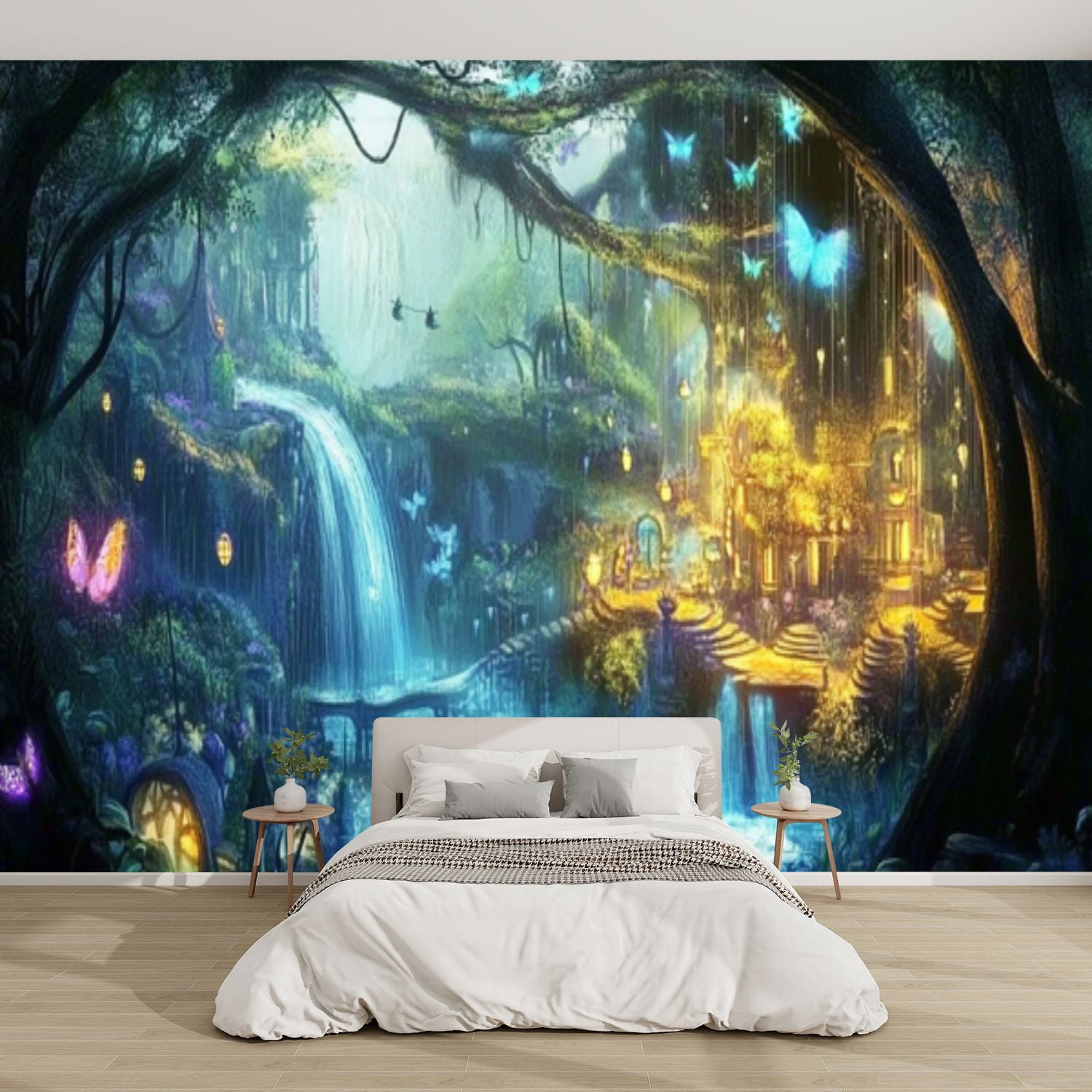 Modern Wallpaper Murals 3D A colorful fairies magical glowing plants ...