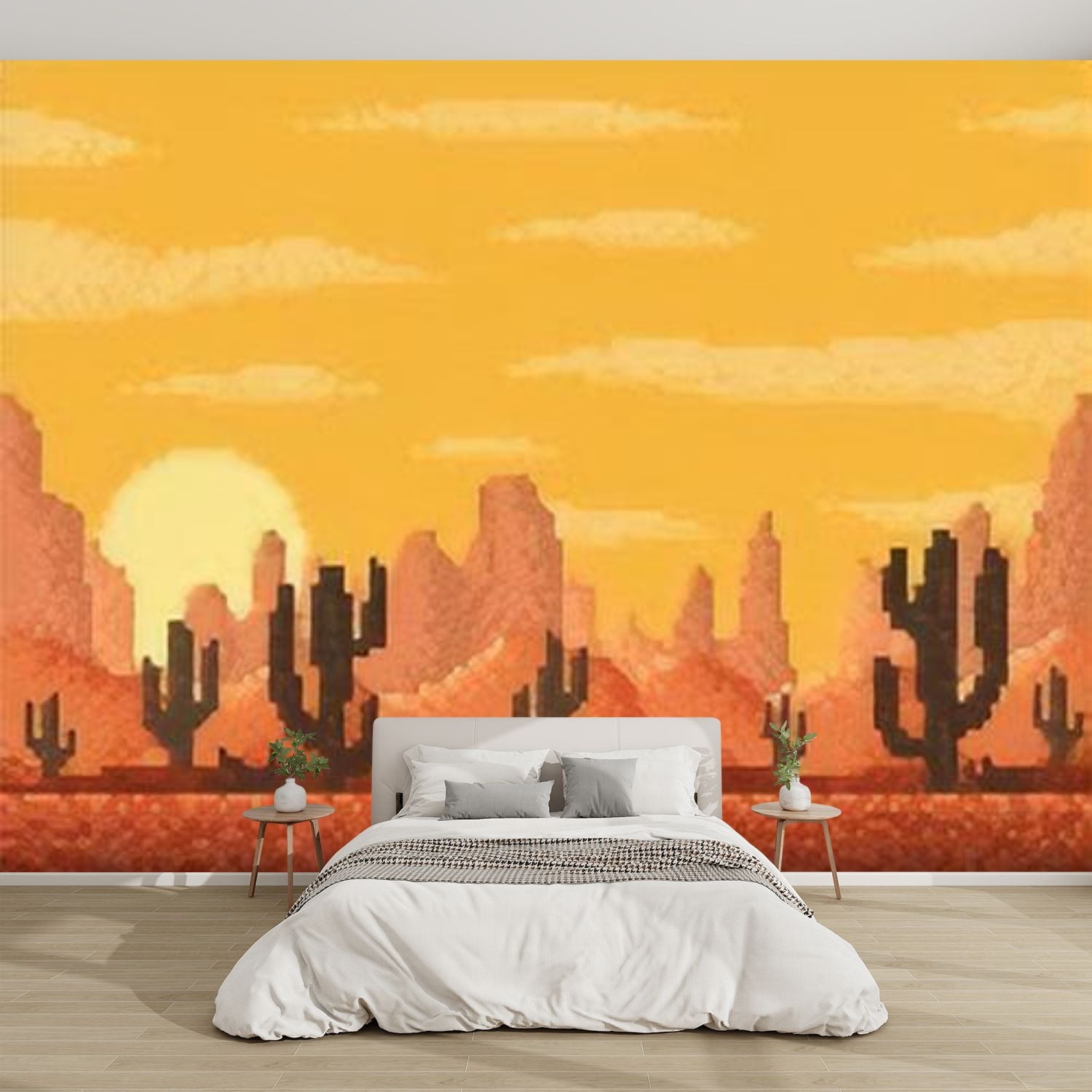 Modern Wallpaper Murals 3D desert landscape game level mountain cactus ...