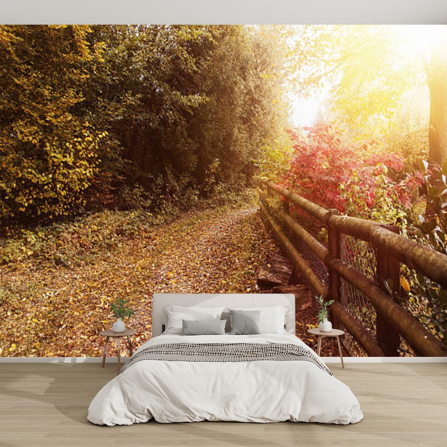 Modern Wallpaper Murals 3D footpath shiny scenery autumn season Peel ...