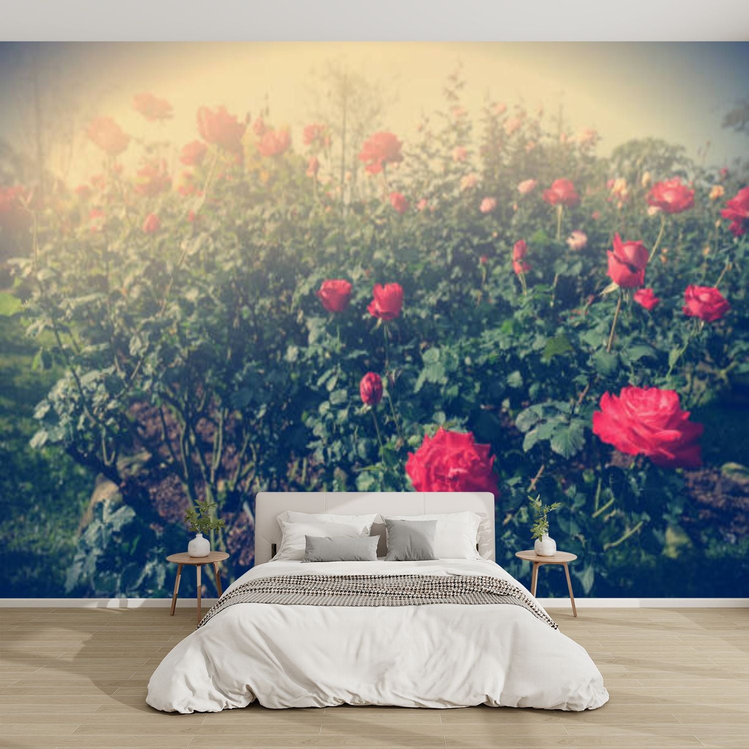Modern Wallpaper Murals 3D fresh red roses flower blossoming Peel and ...