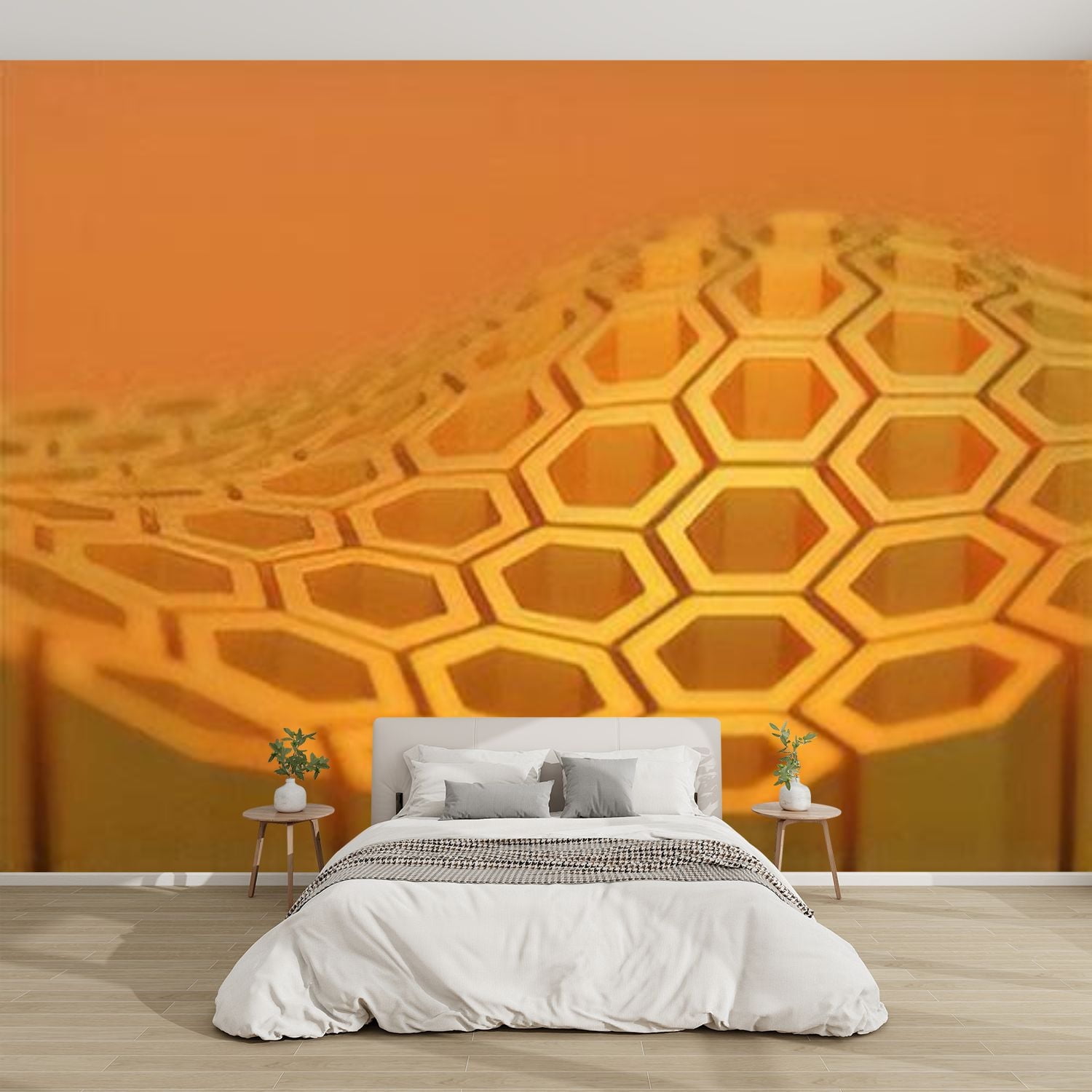 Modern Wallpaper Murals 3D geometric hexagon wave surface yellow ...