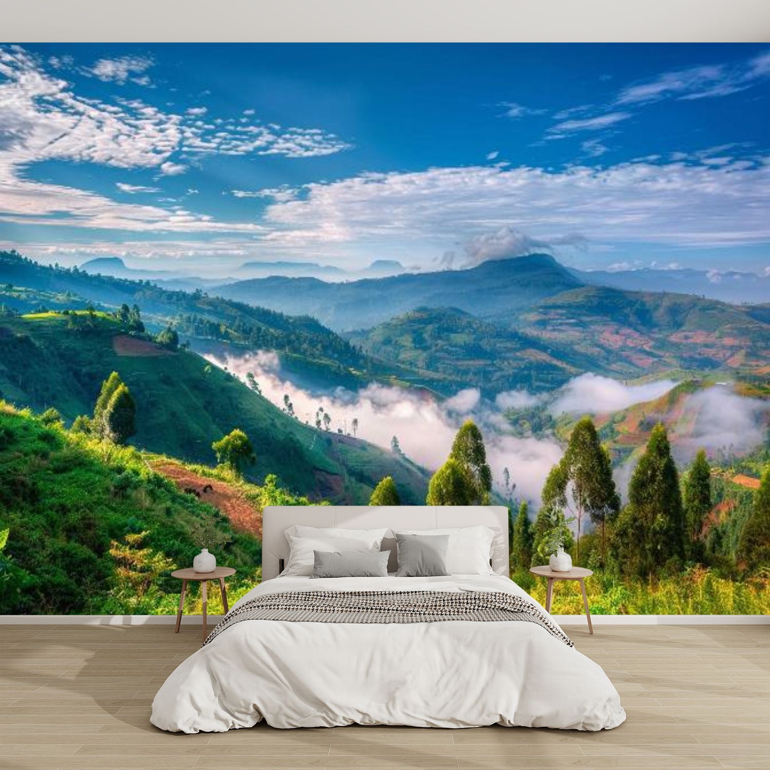 Modern Wallpaper Murals 3D green Uganda volcanoes Peel and Stick ...