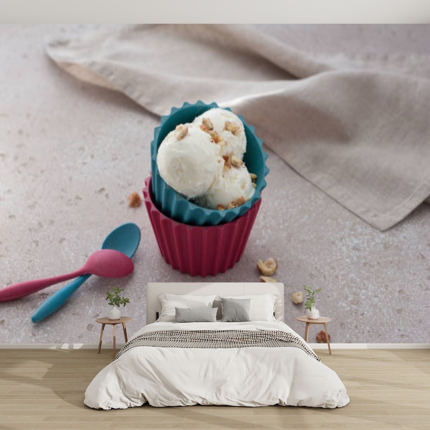 Modern Wallpaper Murals 3D ice cream scoops balls sprinkled bright ...