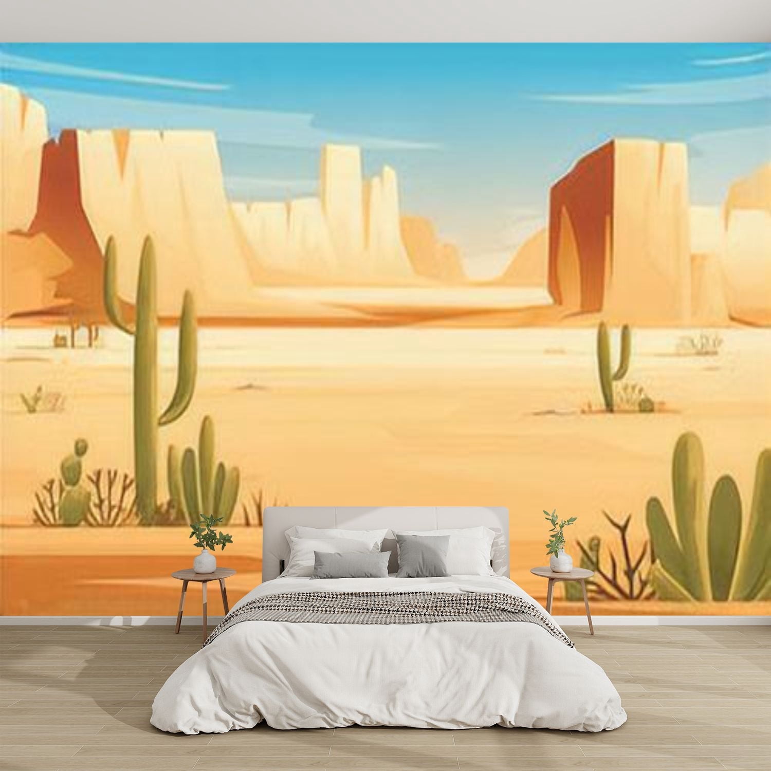 Modern Wallpaper Murals 3D landscape stone plants rocks sunny day blue ...
