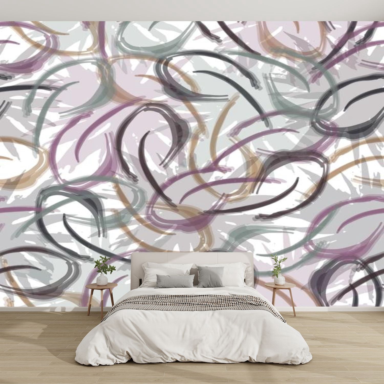 Modern Wallpaper Murals 3D leaves textile Monochromatic nature inspired ...