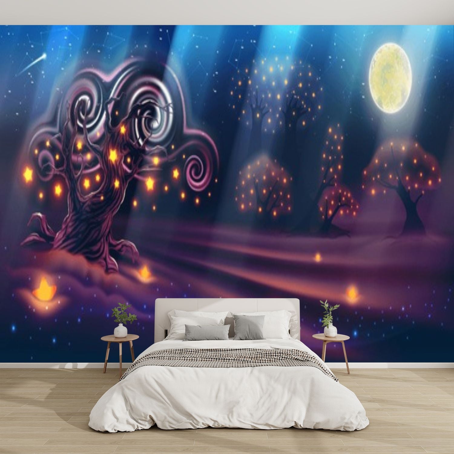 Modern Wallpaper Murals 3D A magical night landscape dark trees moon ...