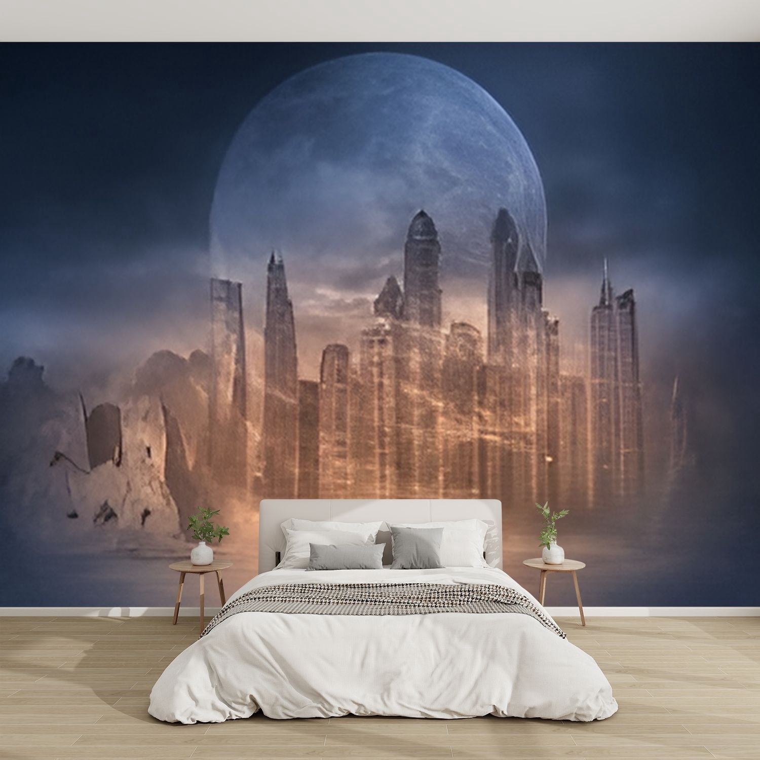 Modern Wallpaper Murals 3D moon mystical city desert landscape covered ...