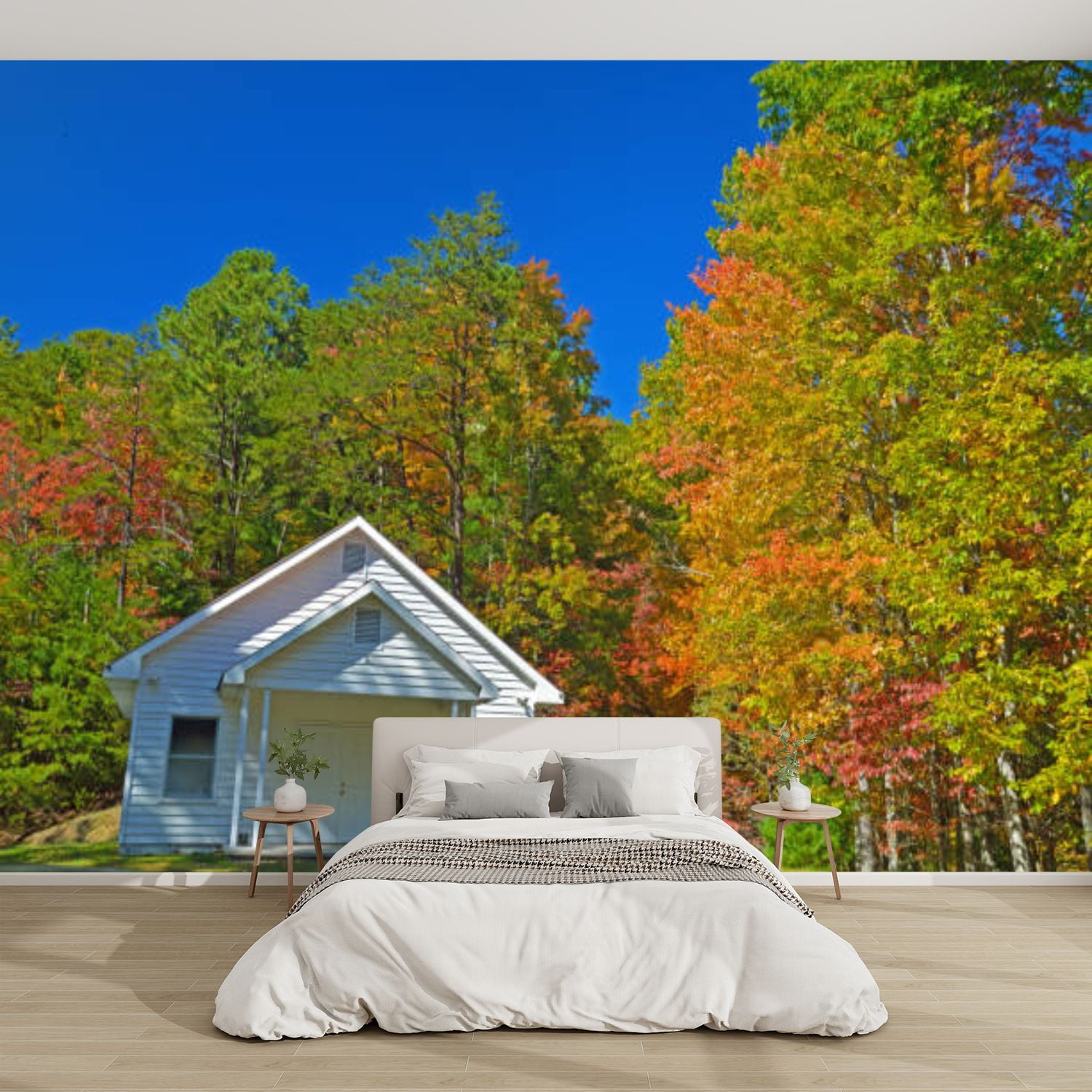 Modern Wallpaper Murals 3D mountain church Smokies fall colors Peel and ...