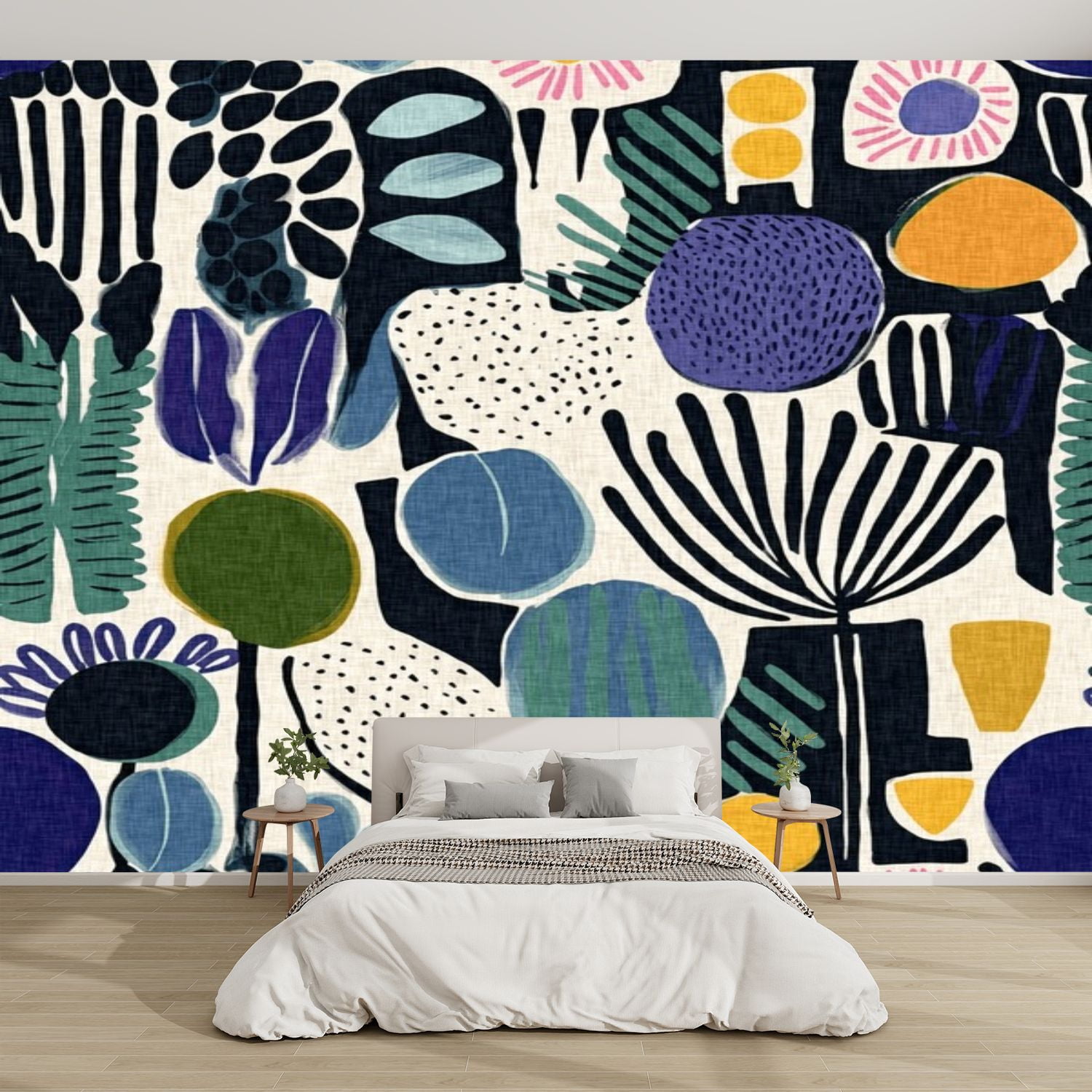 Modern Wallpaper Murals 3D Modern naive collage paper cut out shapes ...