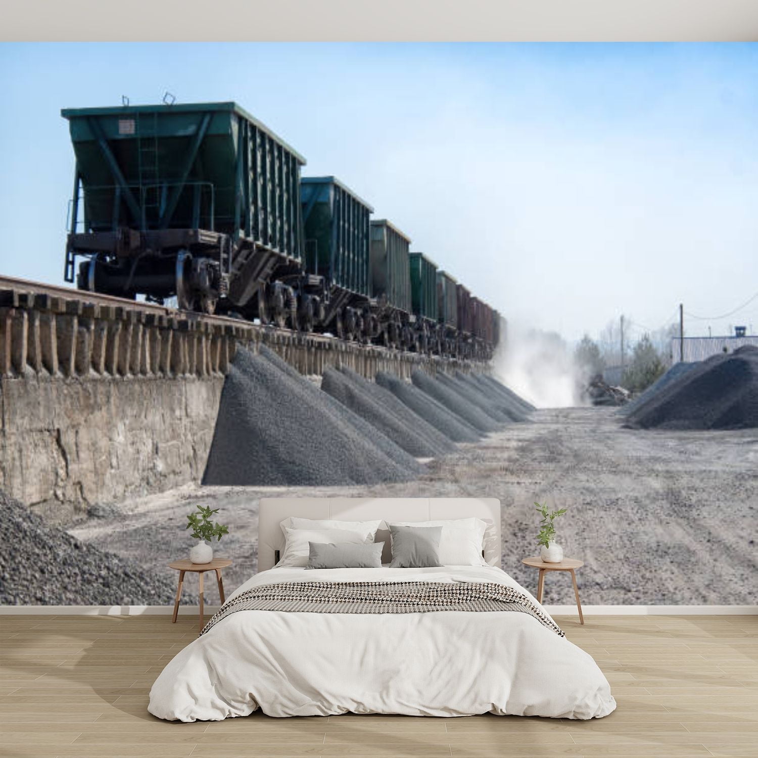 Modern Wallpaper Murals 3D railway truck parked Peel and Stick ...