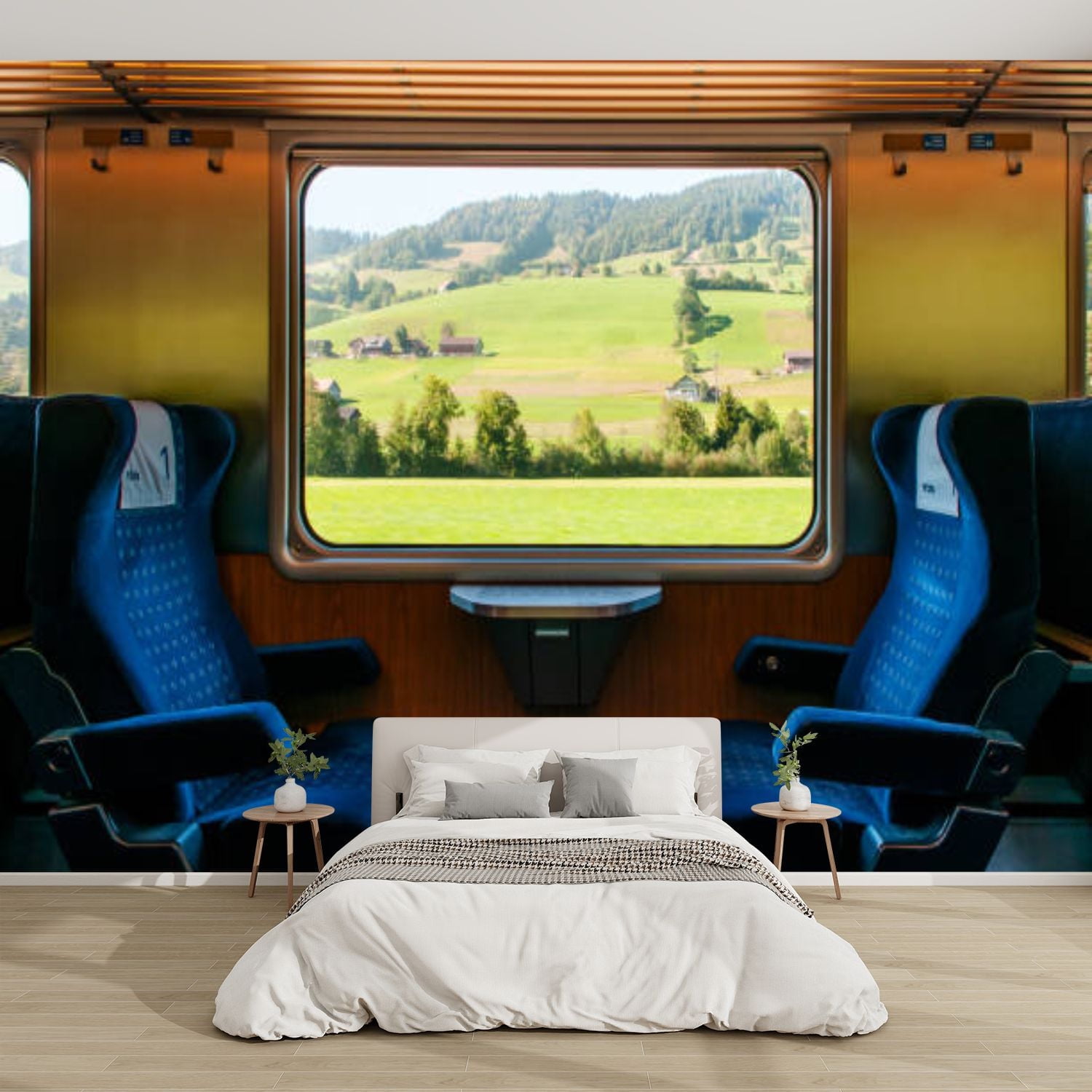 Modern Wallpaper Murals 3D rural scenery train window Train Peel and ...