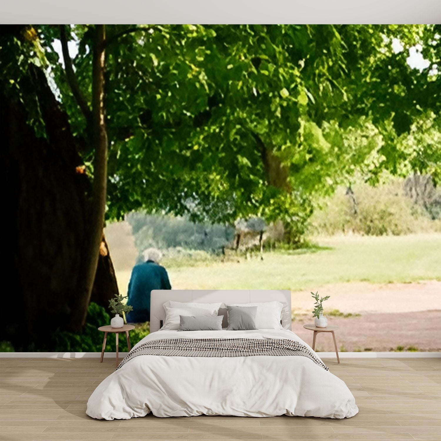 Modern Wallpaper Murals 3D A sad old man sitting under tree thinks life ...