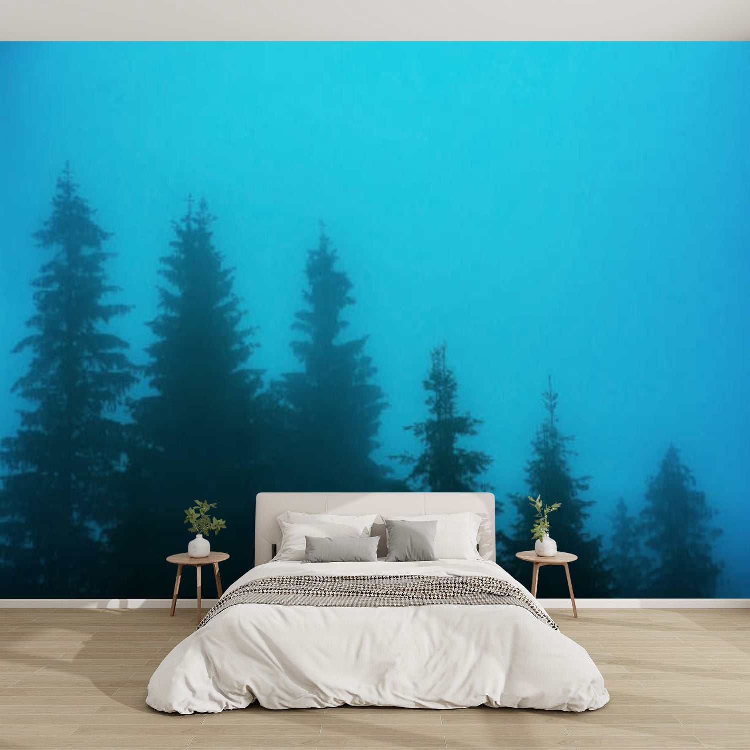 Modern Wallpaper Murals 3D silhouettes fir trees dawn space for Peel ...