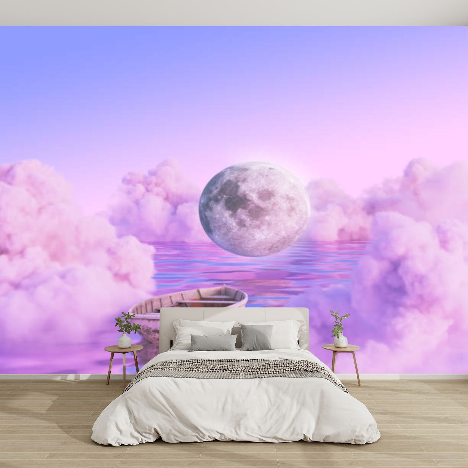 Modern Wallpaper Murals 3D surreal moon art 3d rendering Peel and Stick ...