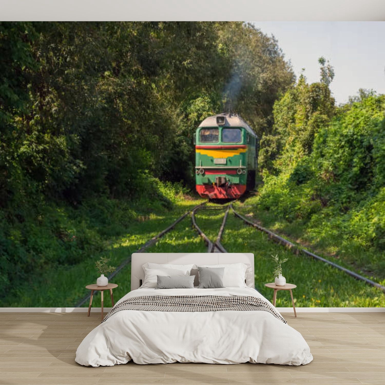 Modern Wallpaper Murals 3D train approaches railway fork Peel and Stick ...