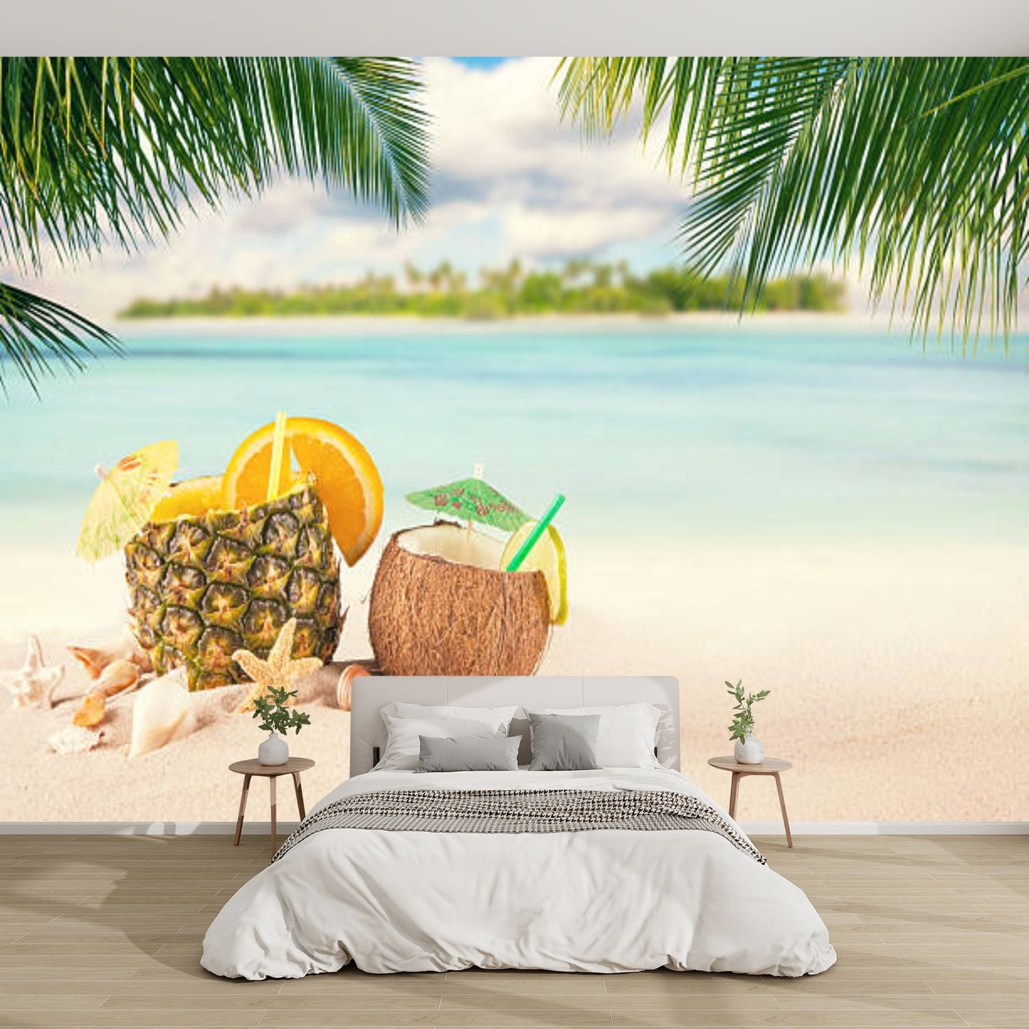 Modern Wallpaper Murals 3D tropical beach summer drinks Peel and Stick ...